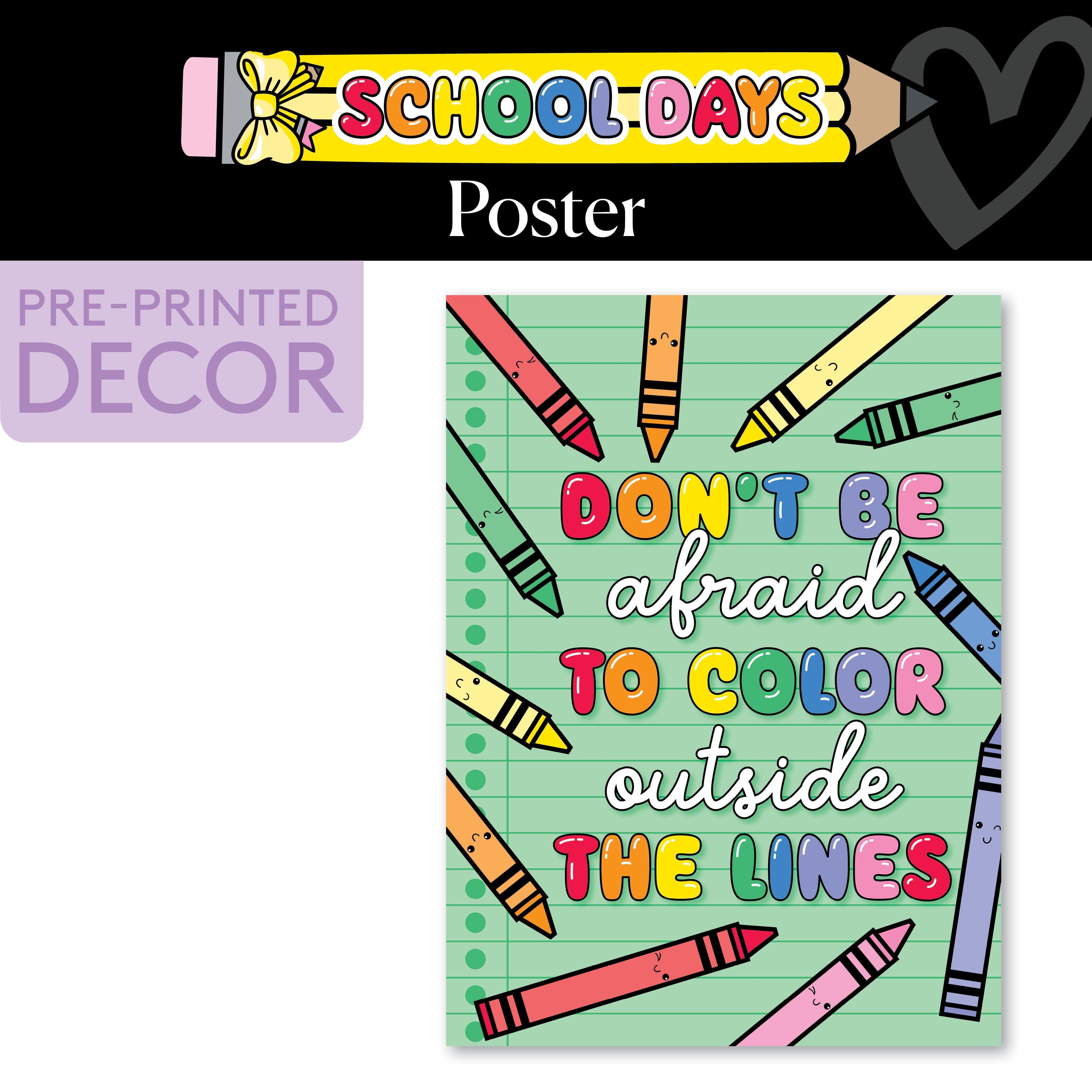 Color Outside The Lines Bright Rainbow Classroom Poster | School Days ...