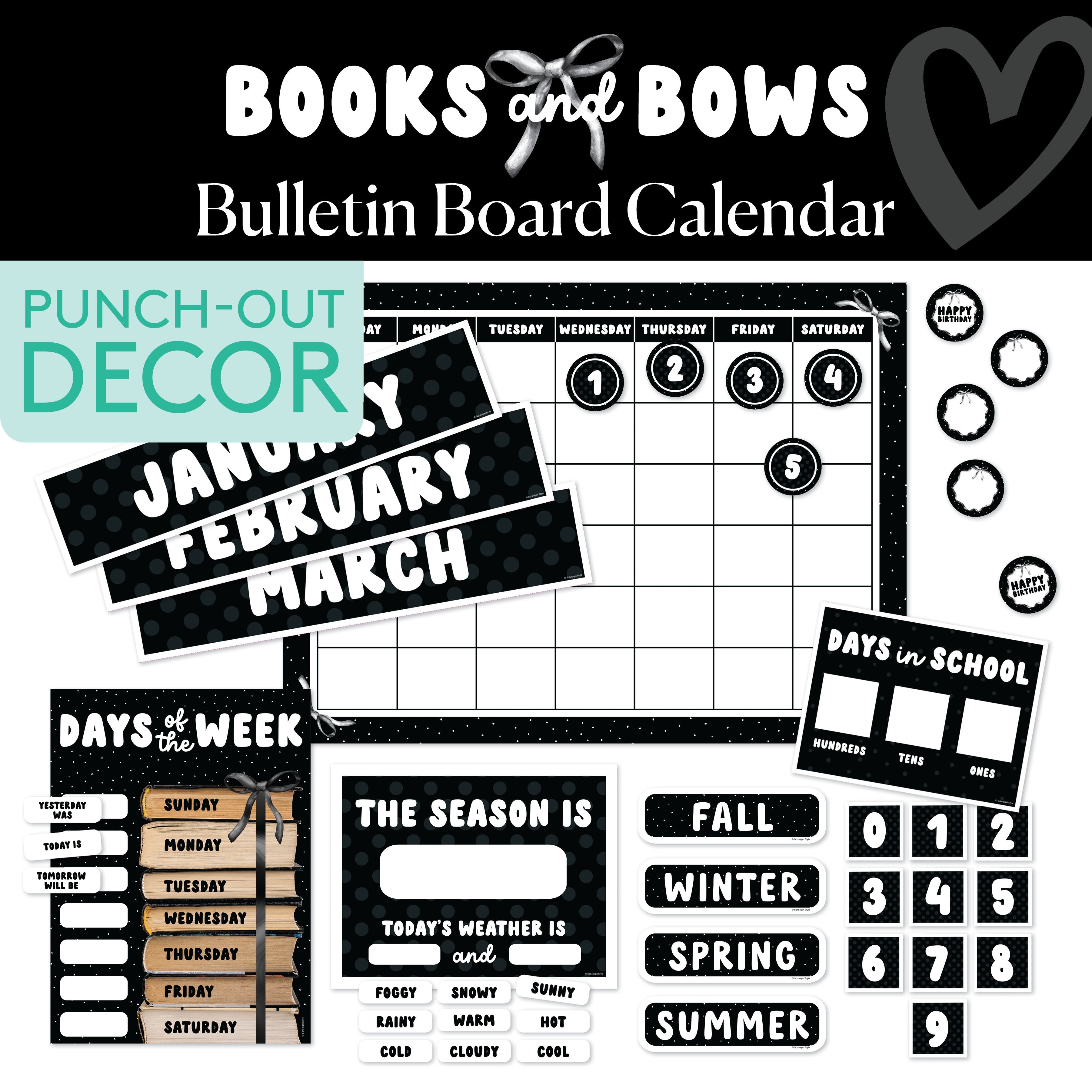 Black and White Bulletin Board Calendar | Books and Bows – Schoolgirl Style