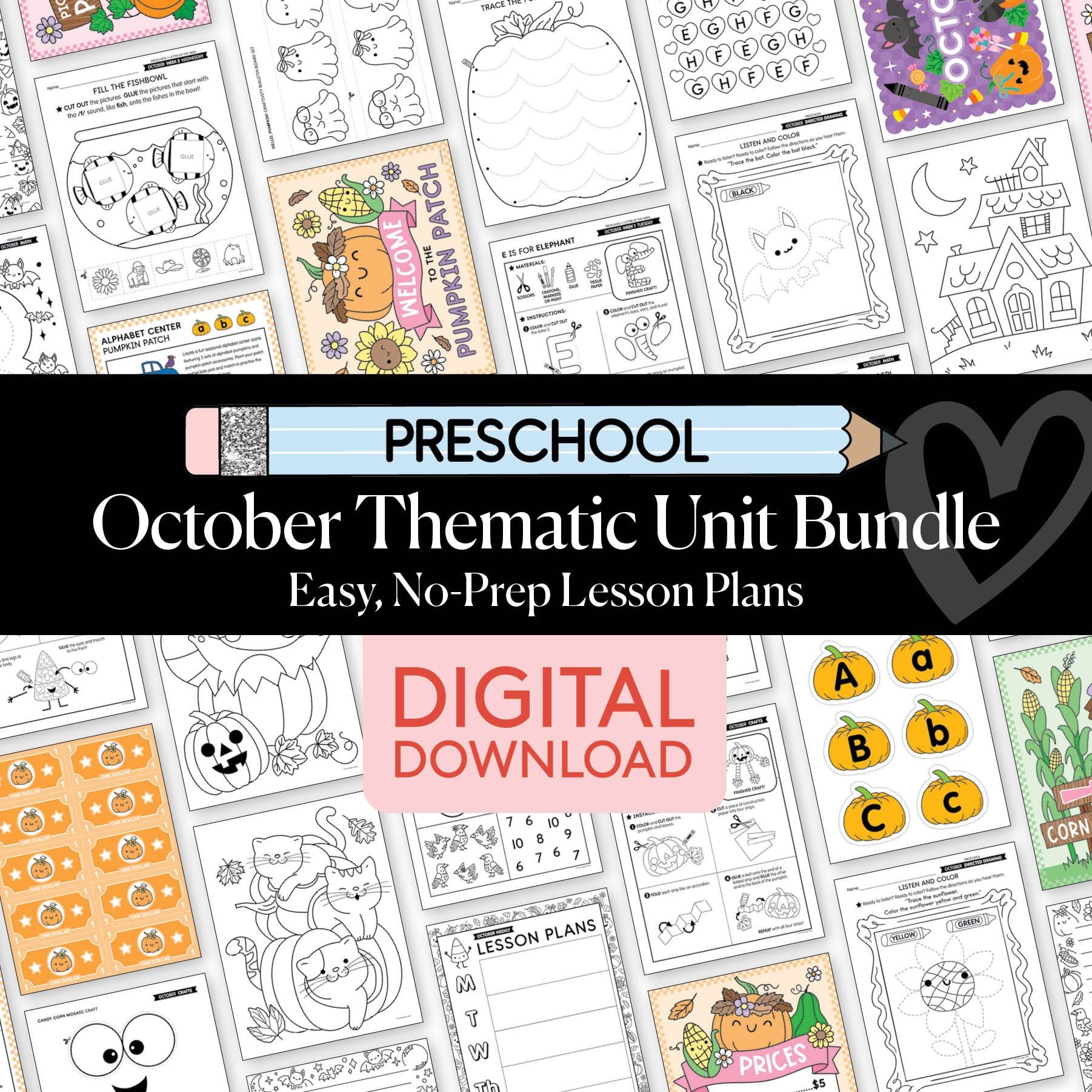 Printable Preschool October Thematic Unit Bundle – Schoolgirl Style