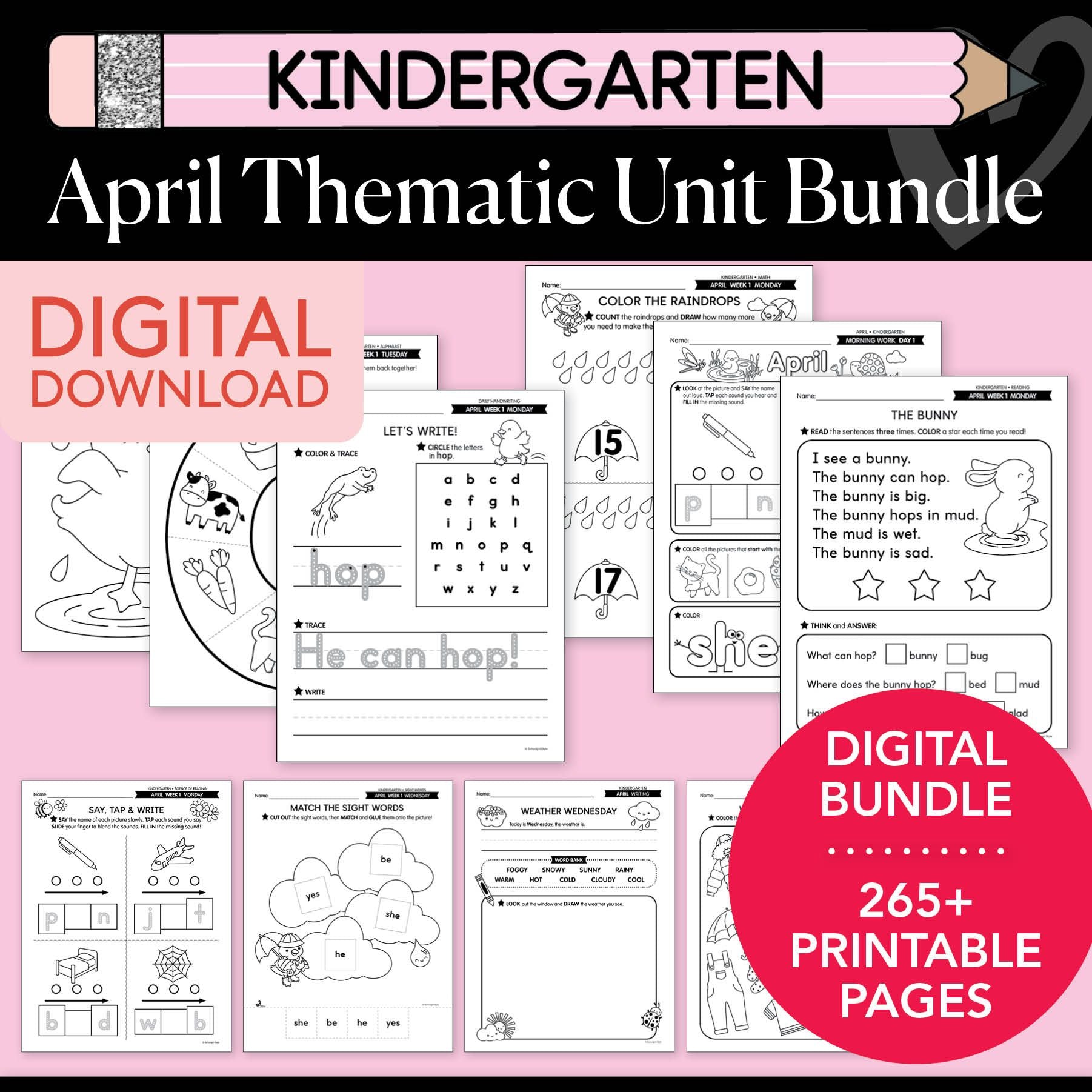 Printable Kindergarten April Thematic Unit Bundle – Schoolgirl Style