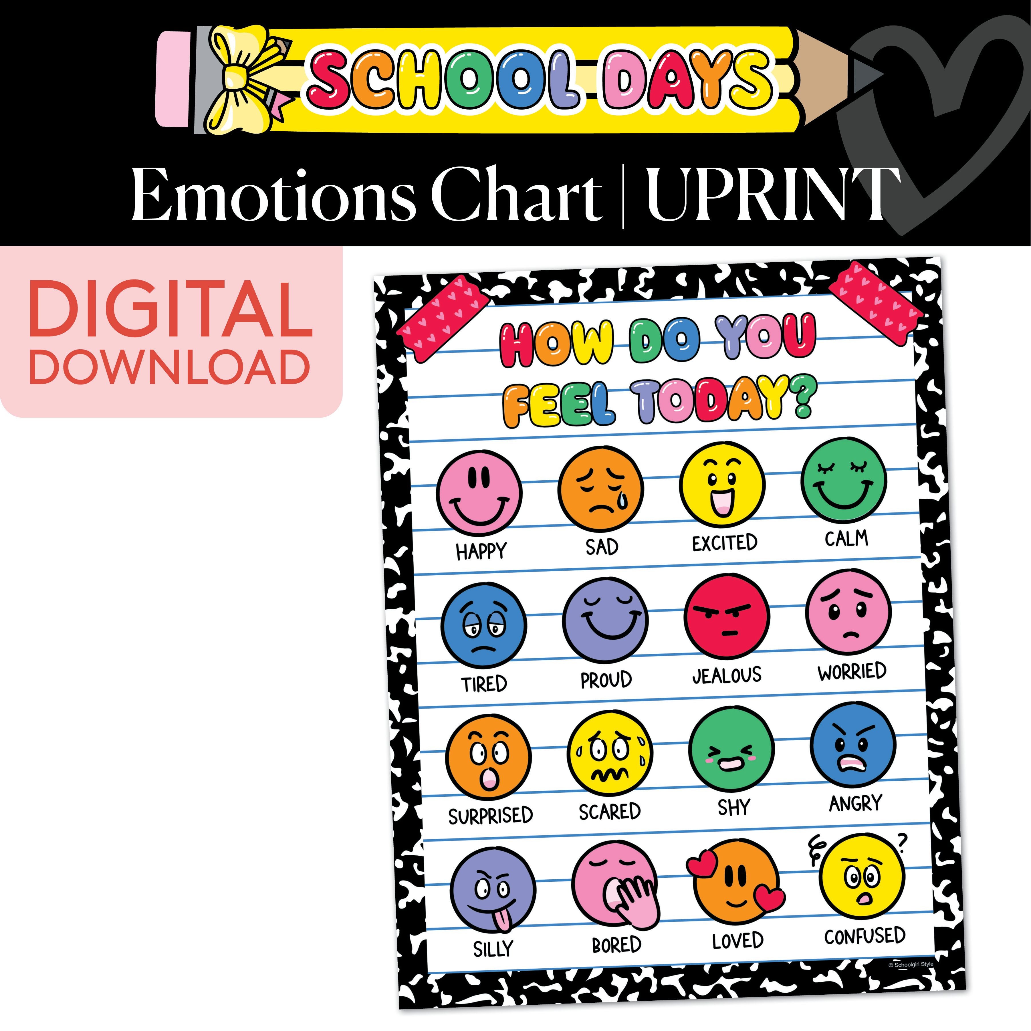 Printable Bright Rainbow Emotions Chart | School Days – Schoolgirl Style