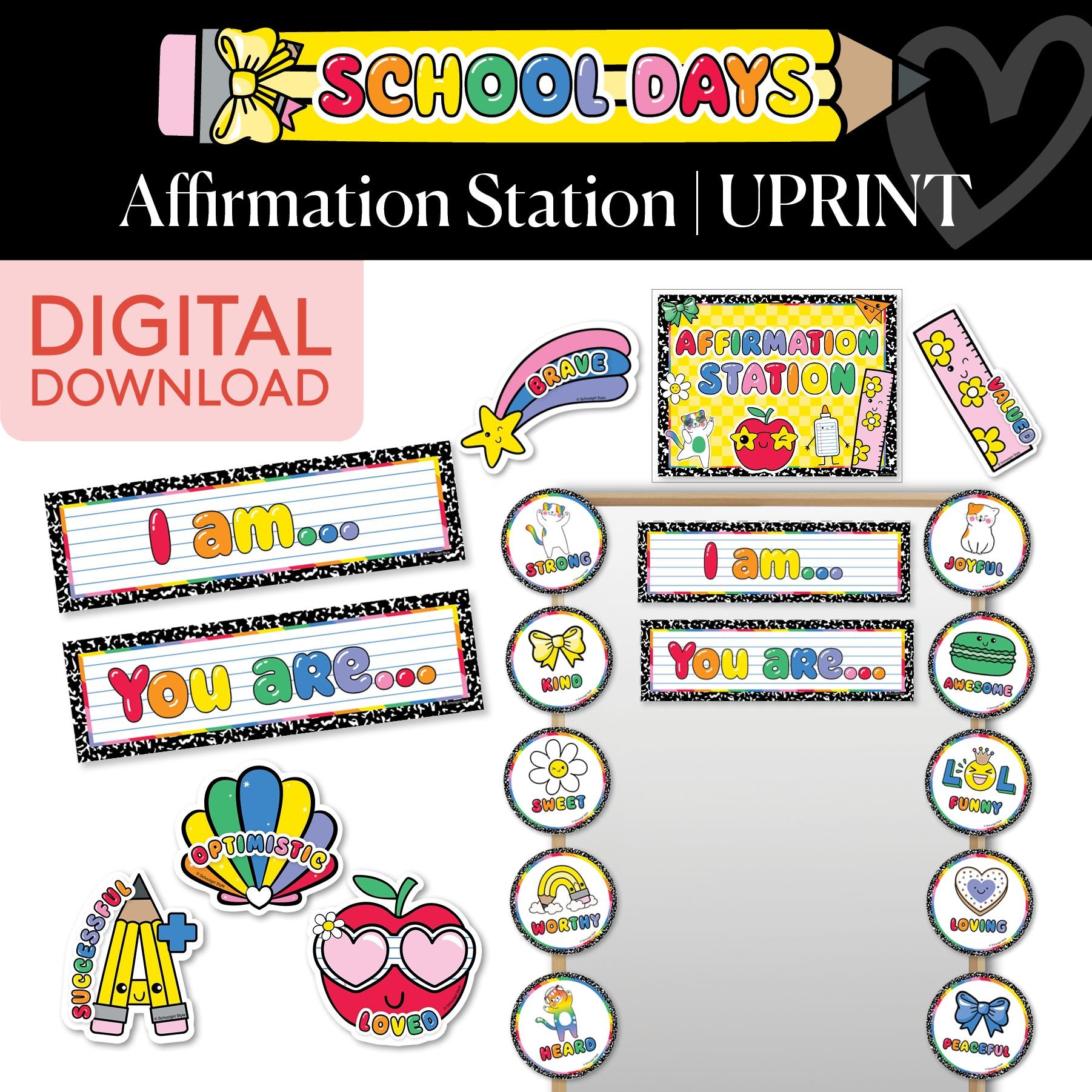 Printable Bright Rainbow Affirmation Station | School Days – Schoolgirl ...