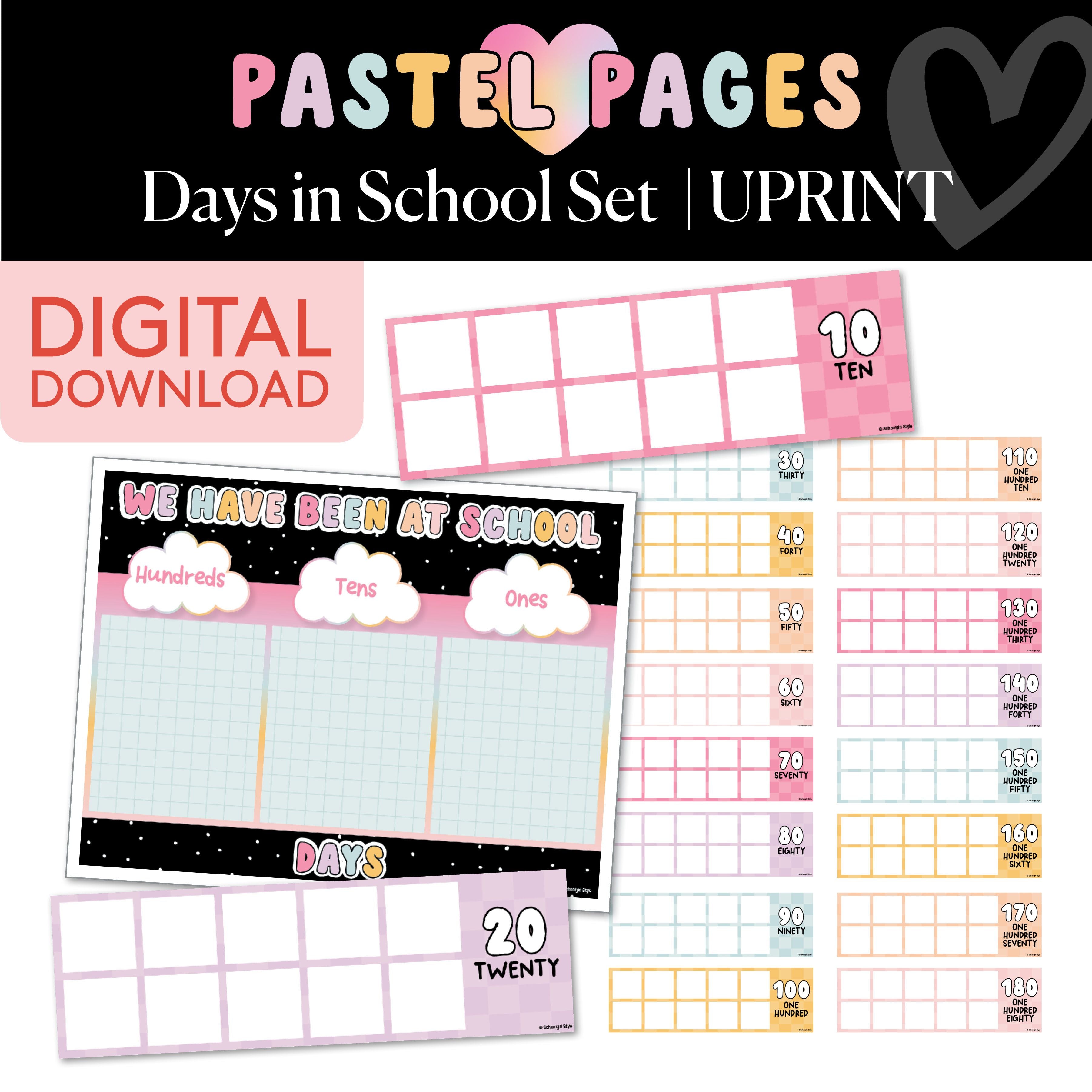 Printable Boho Pastel Days in School Ten Frame Display | Pastel Pages ...