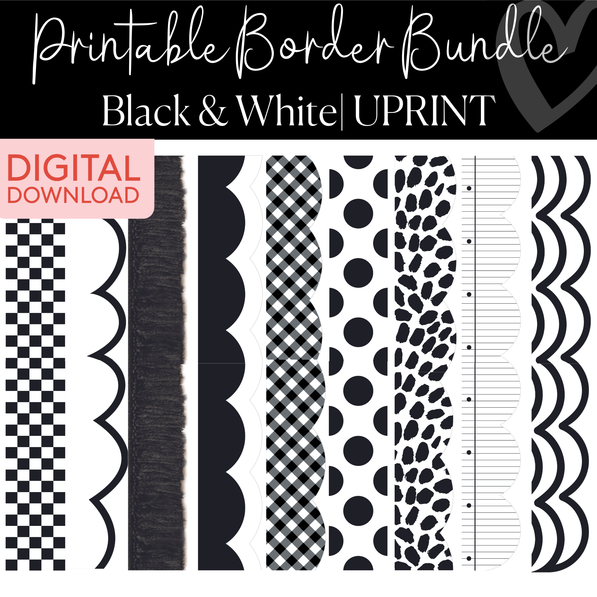 Printable Border Bundle | Black & White – Schoolgirl Style