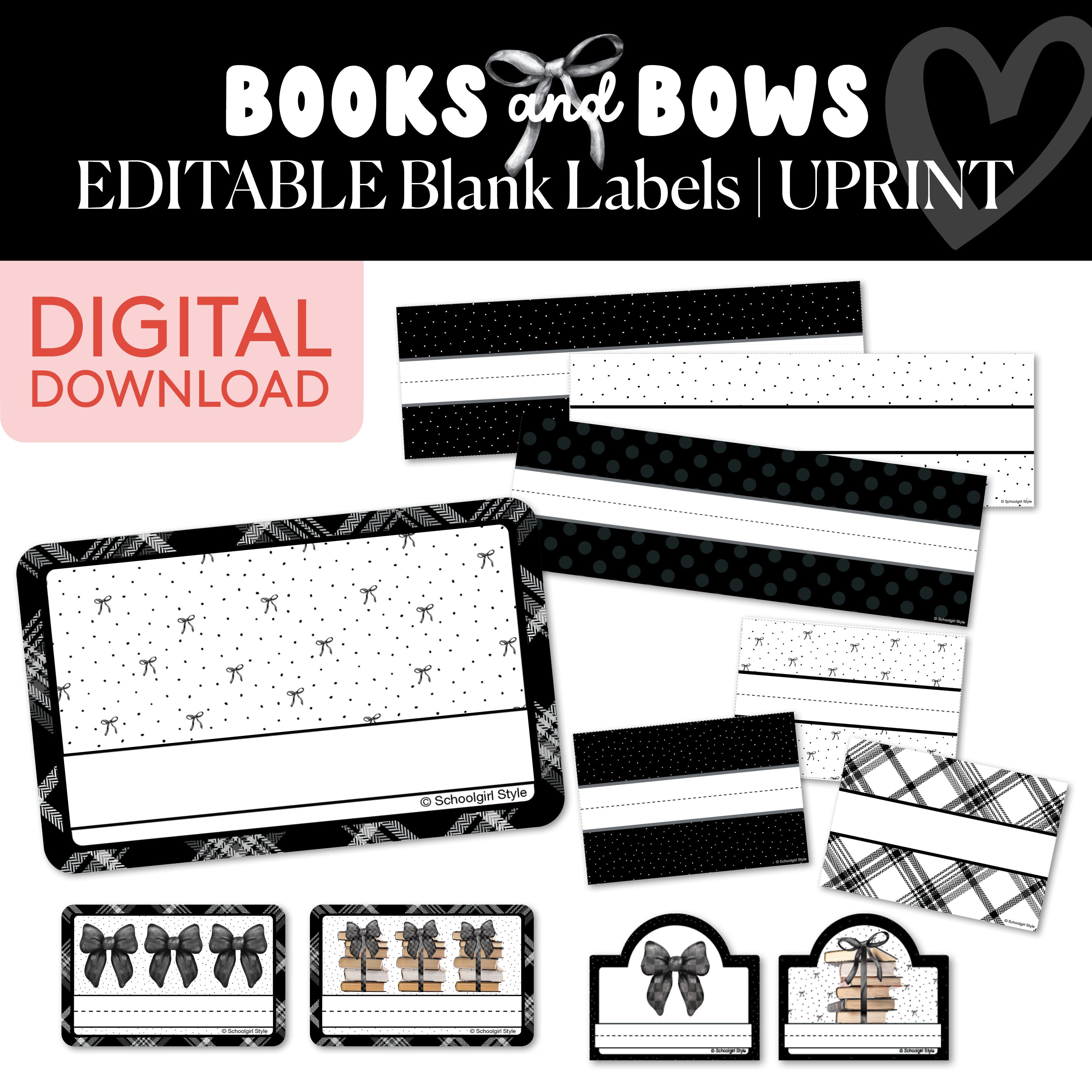 Black and White Printable Editable Blank Classroom Labels | Books and ...
