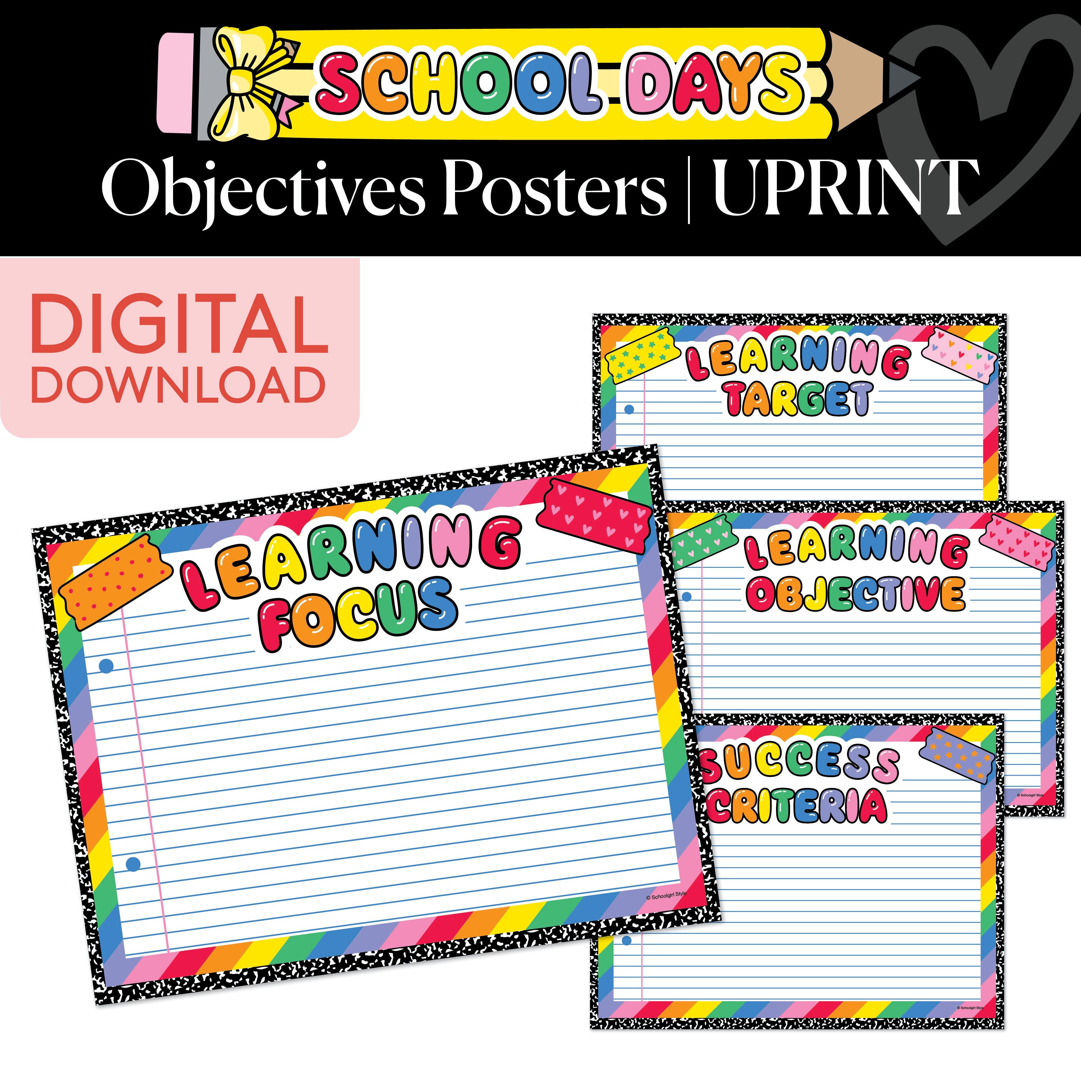Printable Bright Rainbow Objectives Posters | School Days – Schoolgirl ...