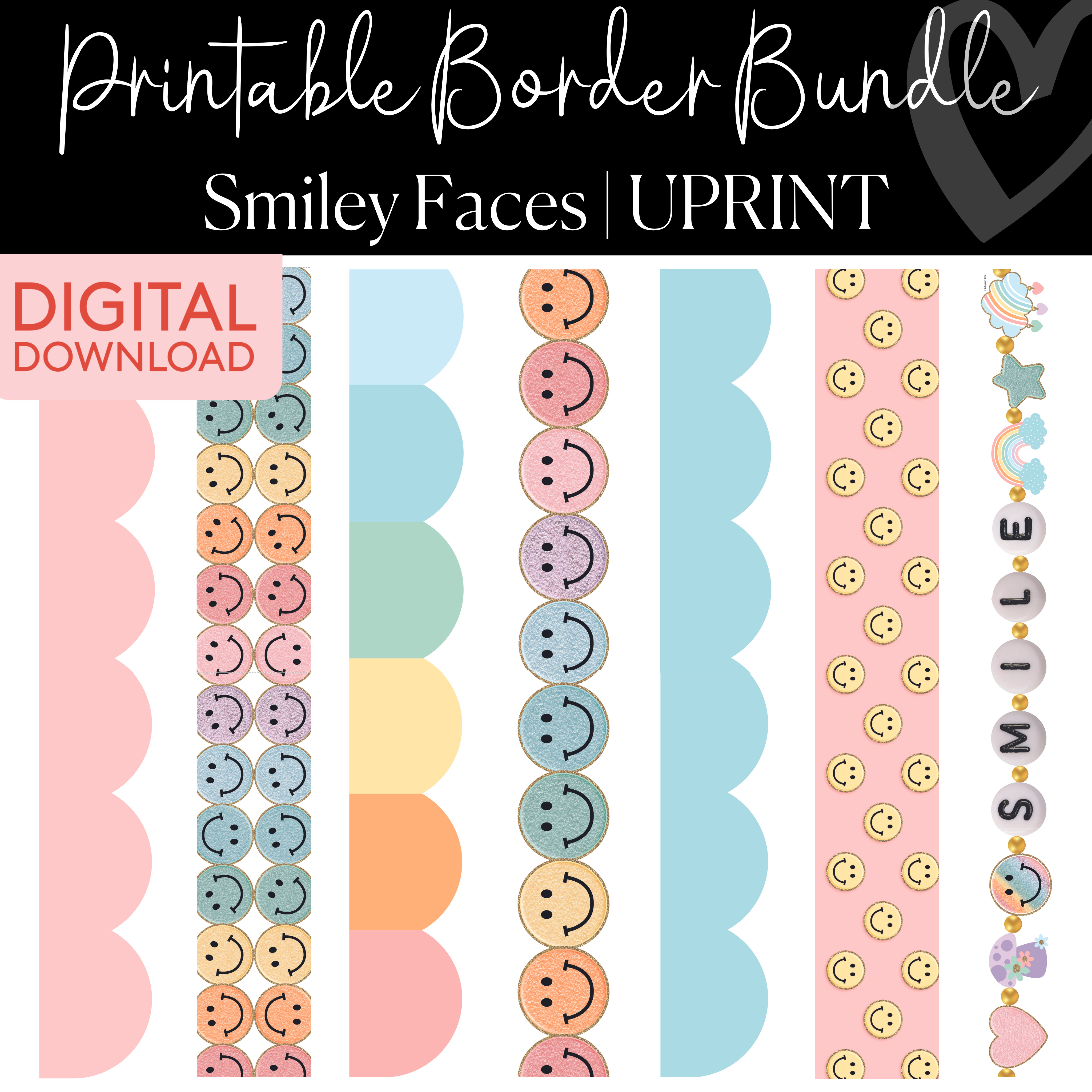 Printable Border Bundle | Pastel Smiley Face – Schoolgirl Style