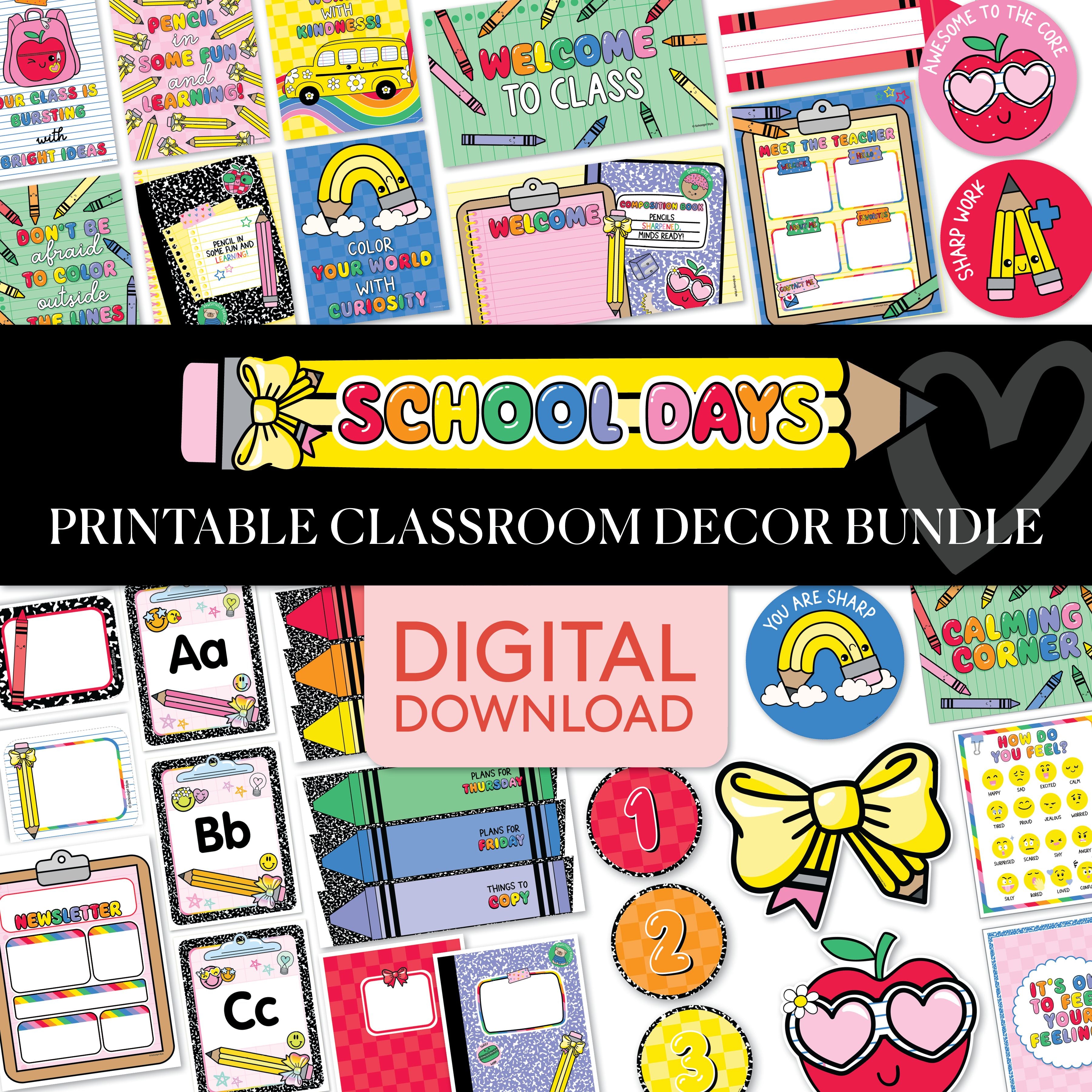 School Days Full Printable Classroom Decor Bundle – Schoolgirl Style