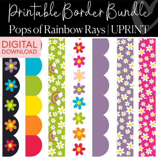 Printable Border Bundle | Pops of Rainbow Rays | UPRINT | Schoolgirl S ...