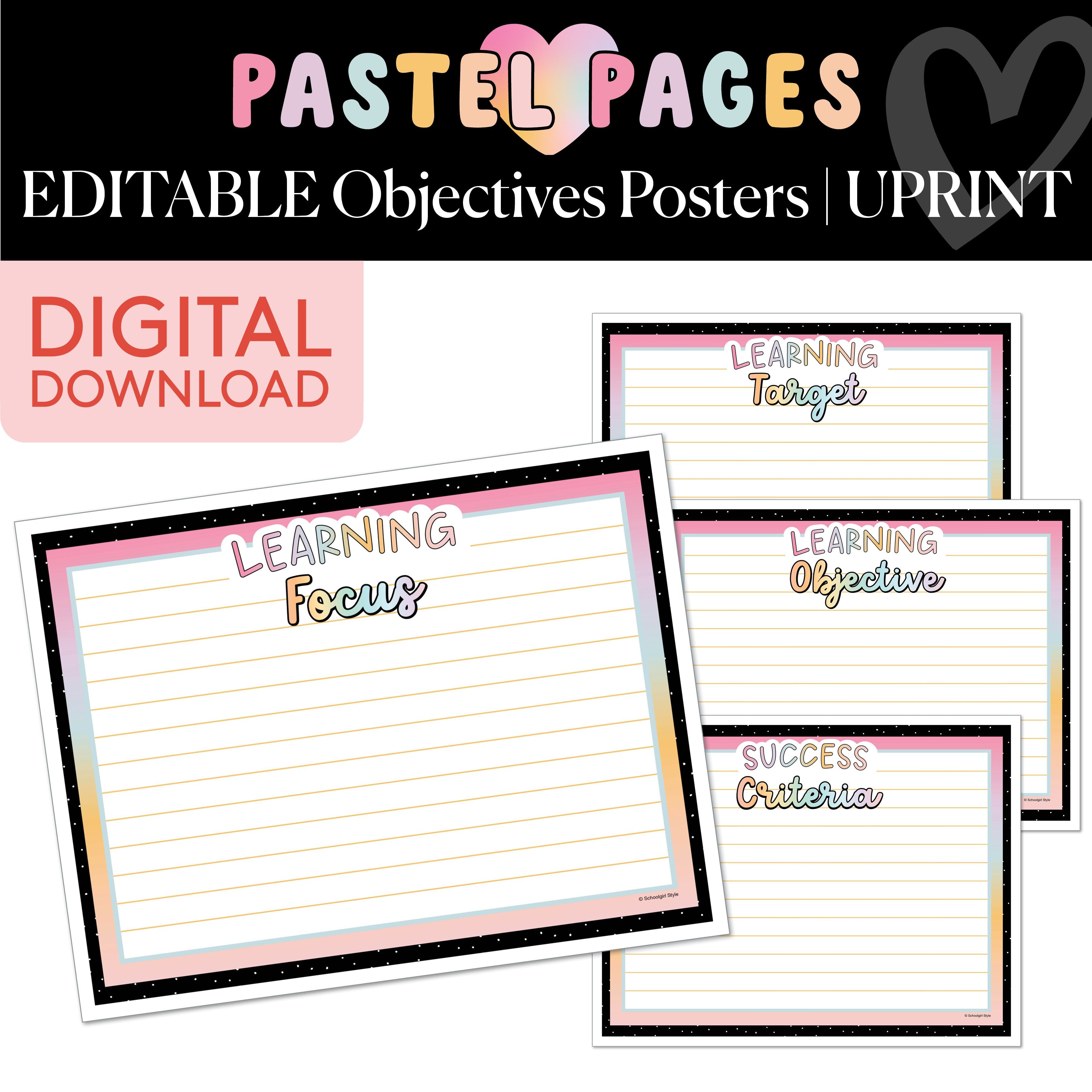 Printable Editable Boho Pastel Objectives Posters | Pastel Pages ...