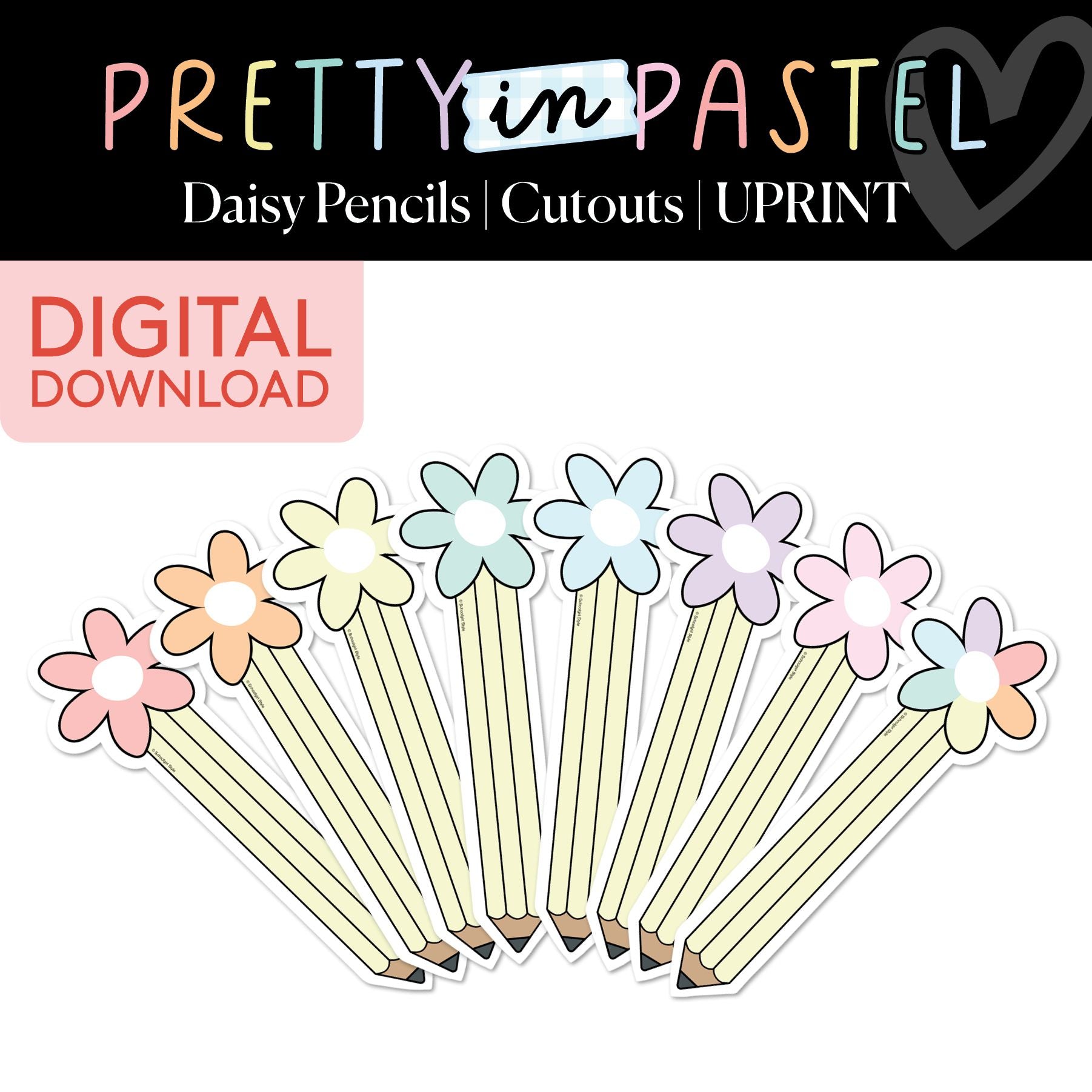 Printable Pastel Daisy Pencils Bulletin Board Cutout | Pretty in Paste ...