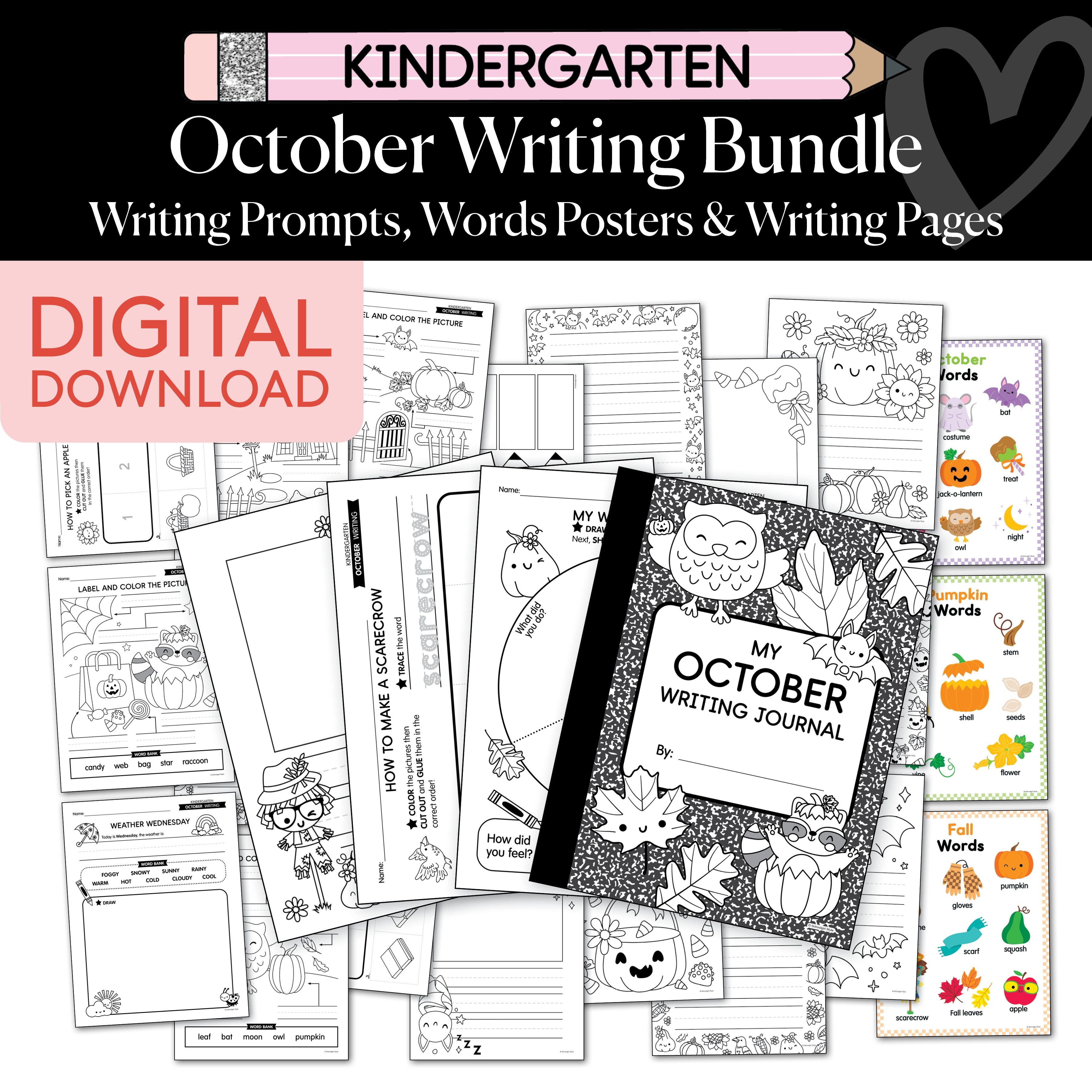 Printable Kindergarten October Writing Bundle – Schoolgirl Style