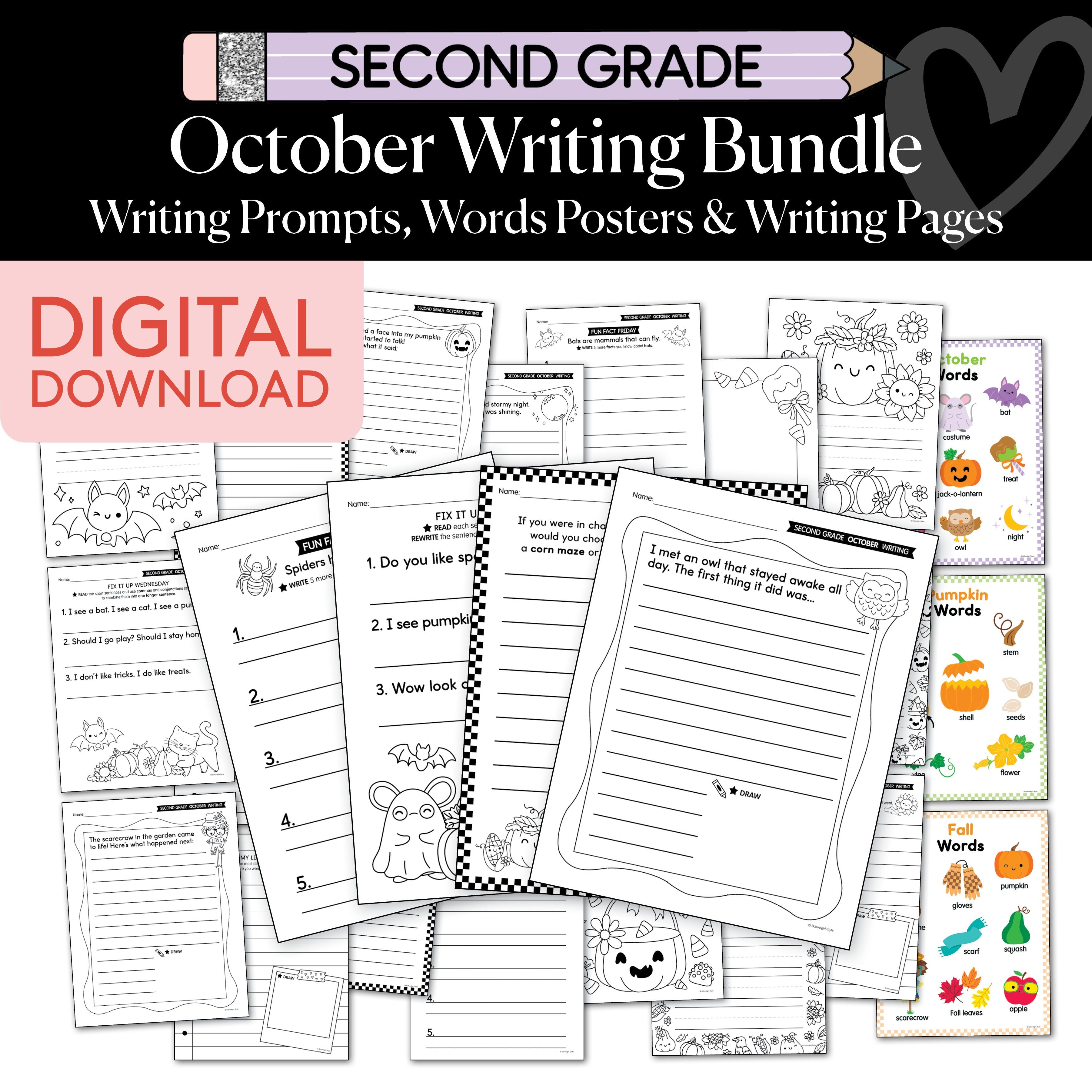 Printable Second Grade October Writing Bundle – Schoolgirl Style