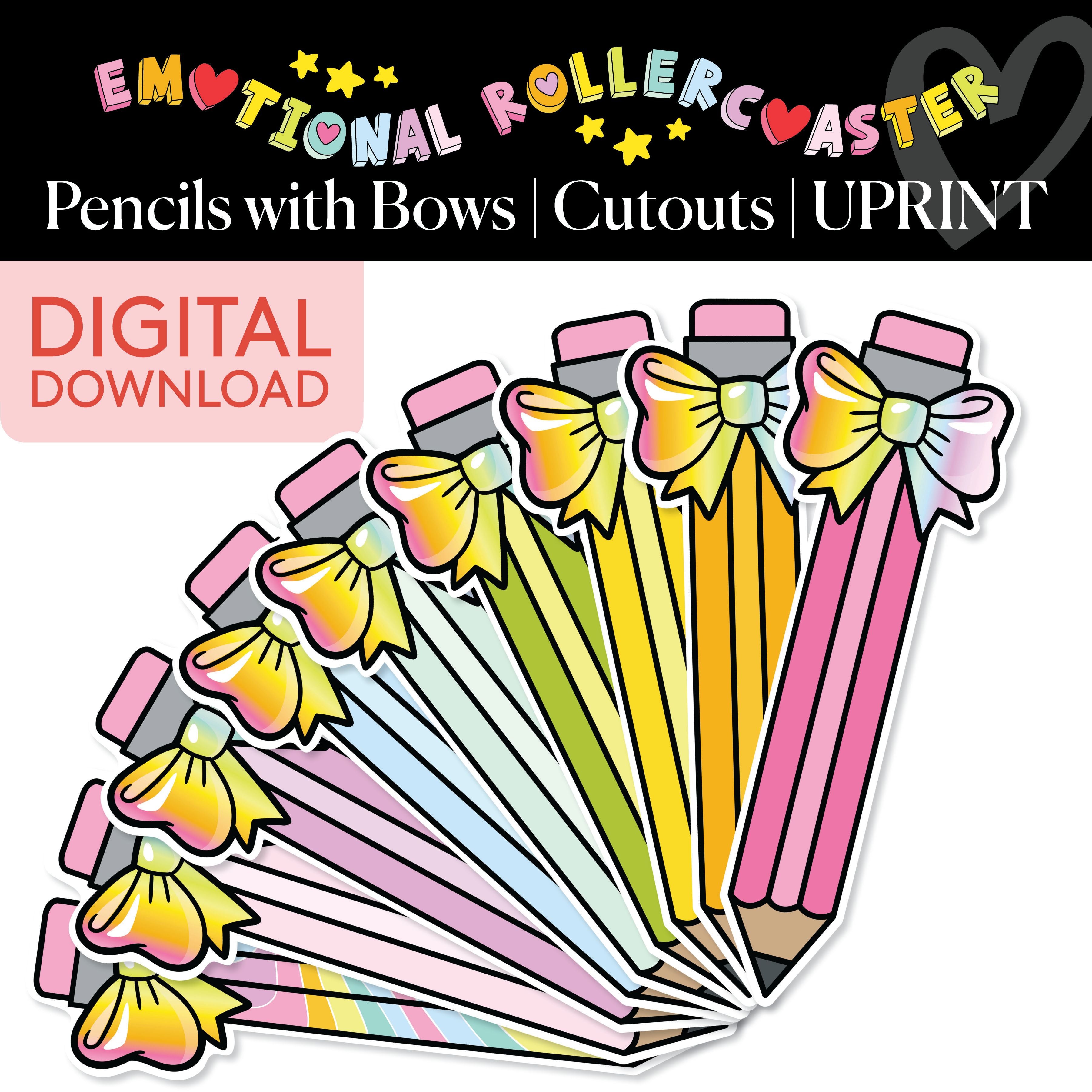 Printable Rainbow Pastel Pencils with Bows Bulletin Board Cutouts | Em ...