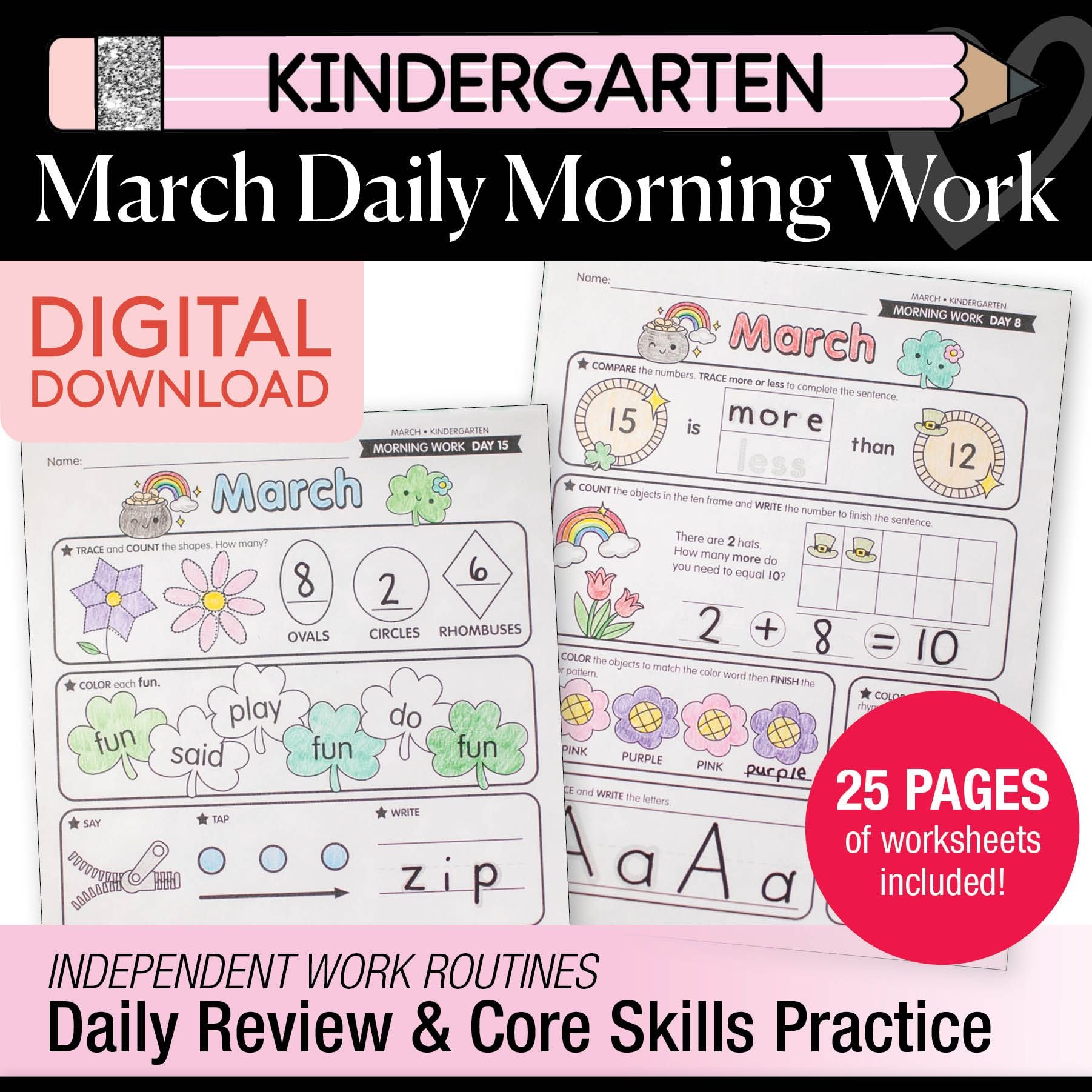 Printable Kindergarten March Daily Morning Work – Schoolgirl Style
