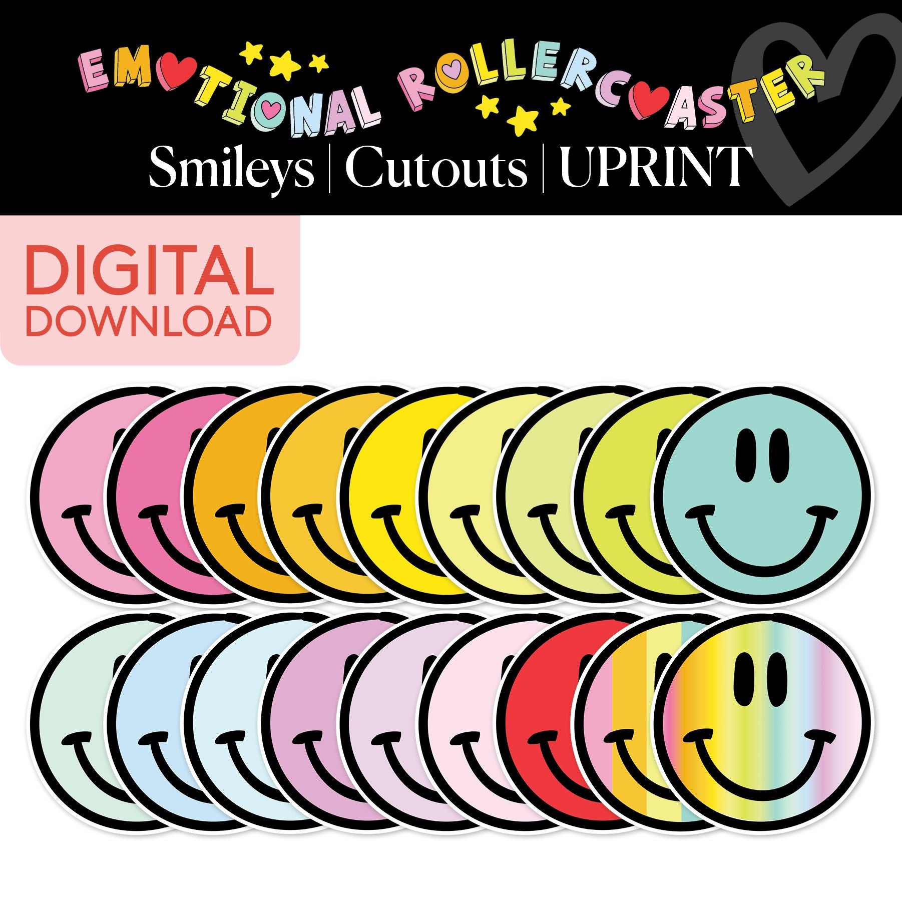 Printable Rainbow Pastel Smileys Bulletin Board Cutouts | Emotional Ro ...