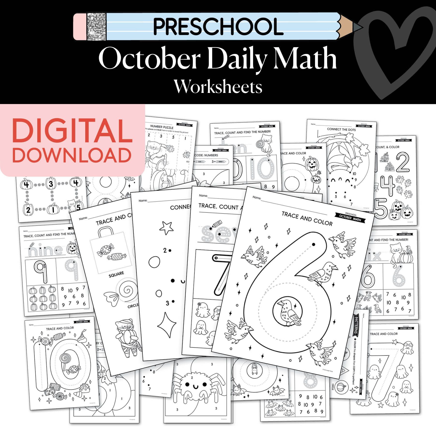 Printable Preschool October Daily Math – Schoolgirl Style