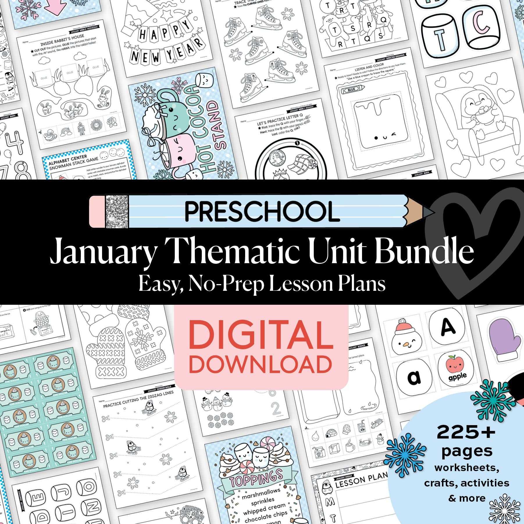 Printable Preschool January Thematic Unit Bundle – Schoolgirl Style