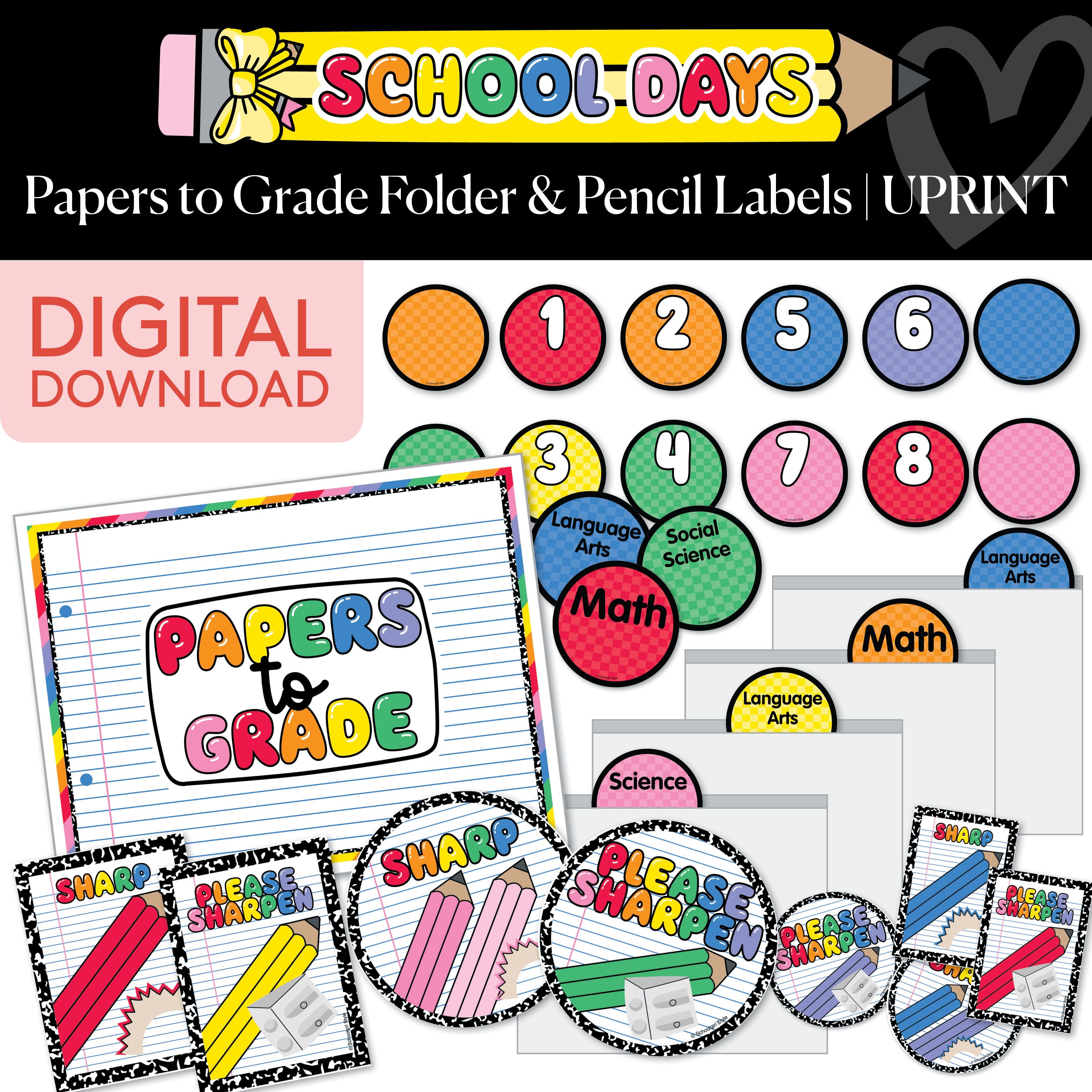Printable Bright Rainbow Papers to Grade Folder & Pencil Classroom Lab ...