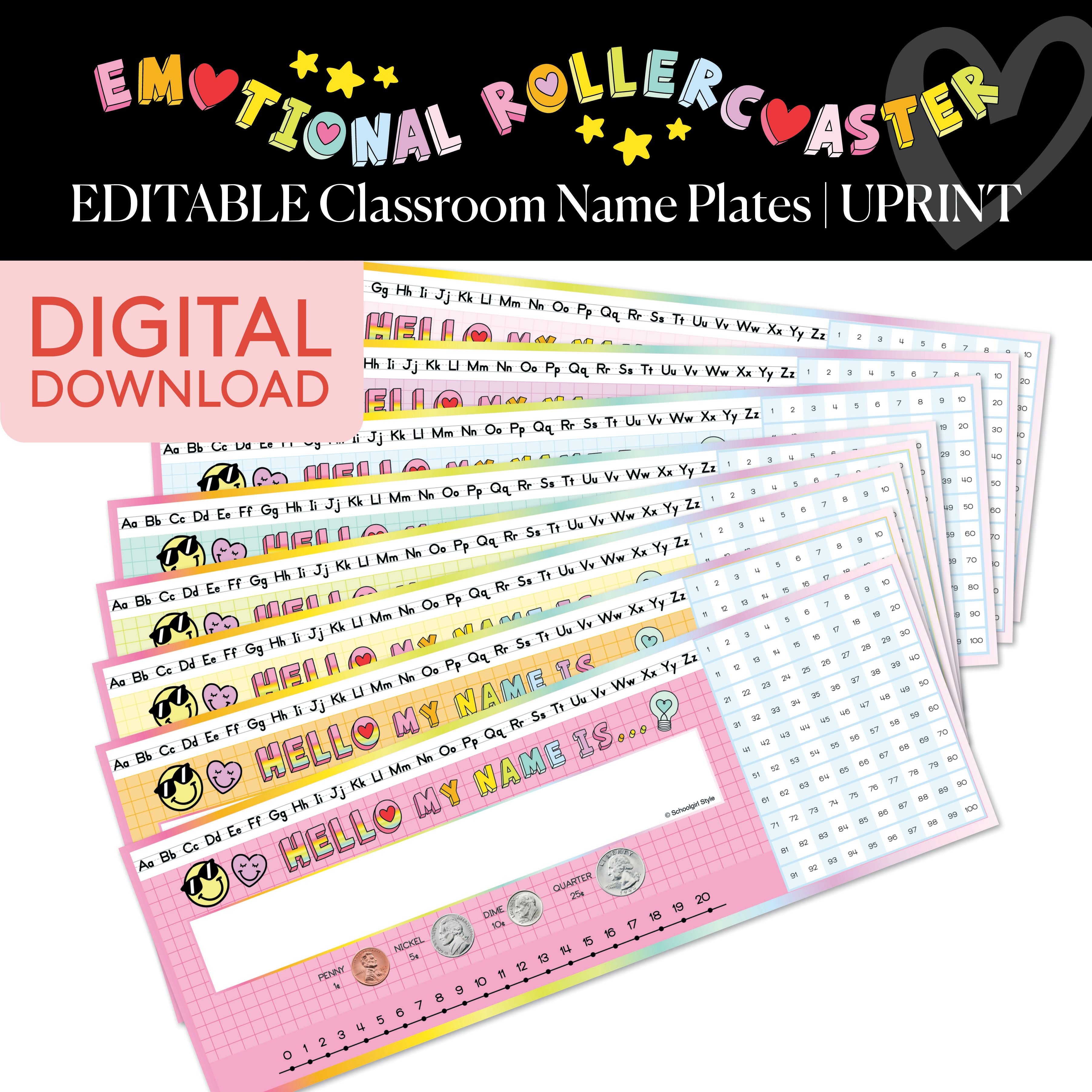 Printable Rainbow Pastel Editable Classroom Name Plates | Emotional Ro ...