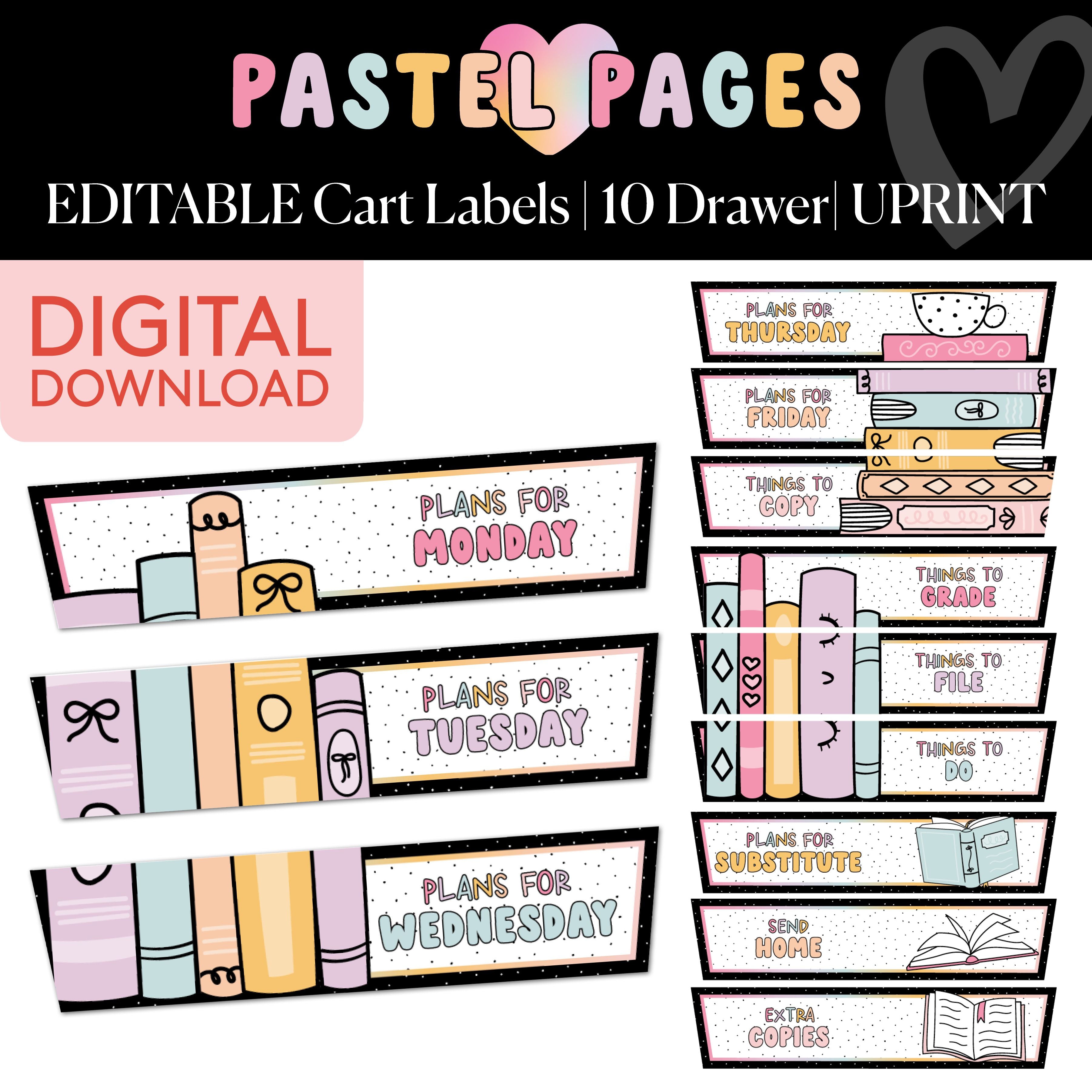 Printable Boho Pastel Editable 10-Drawer Classroom Cart Labels | Paste ...
