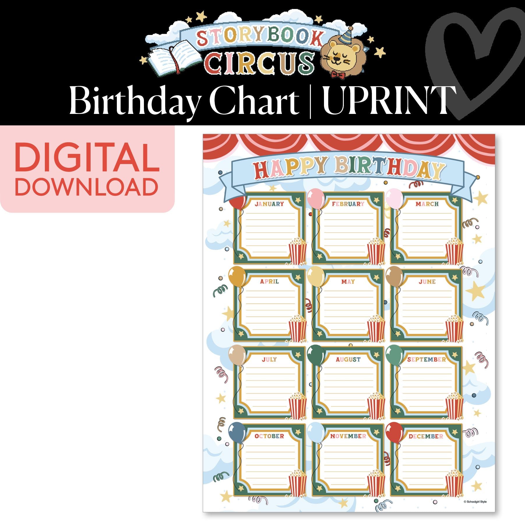 Printable Vintage Birthday Chart Poster | Storybook Circus – Schoolgirl ...