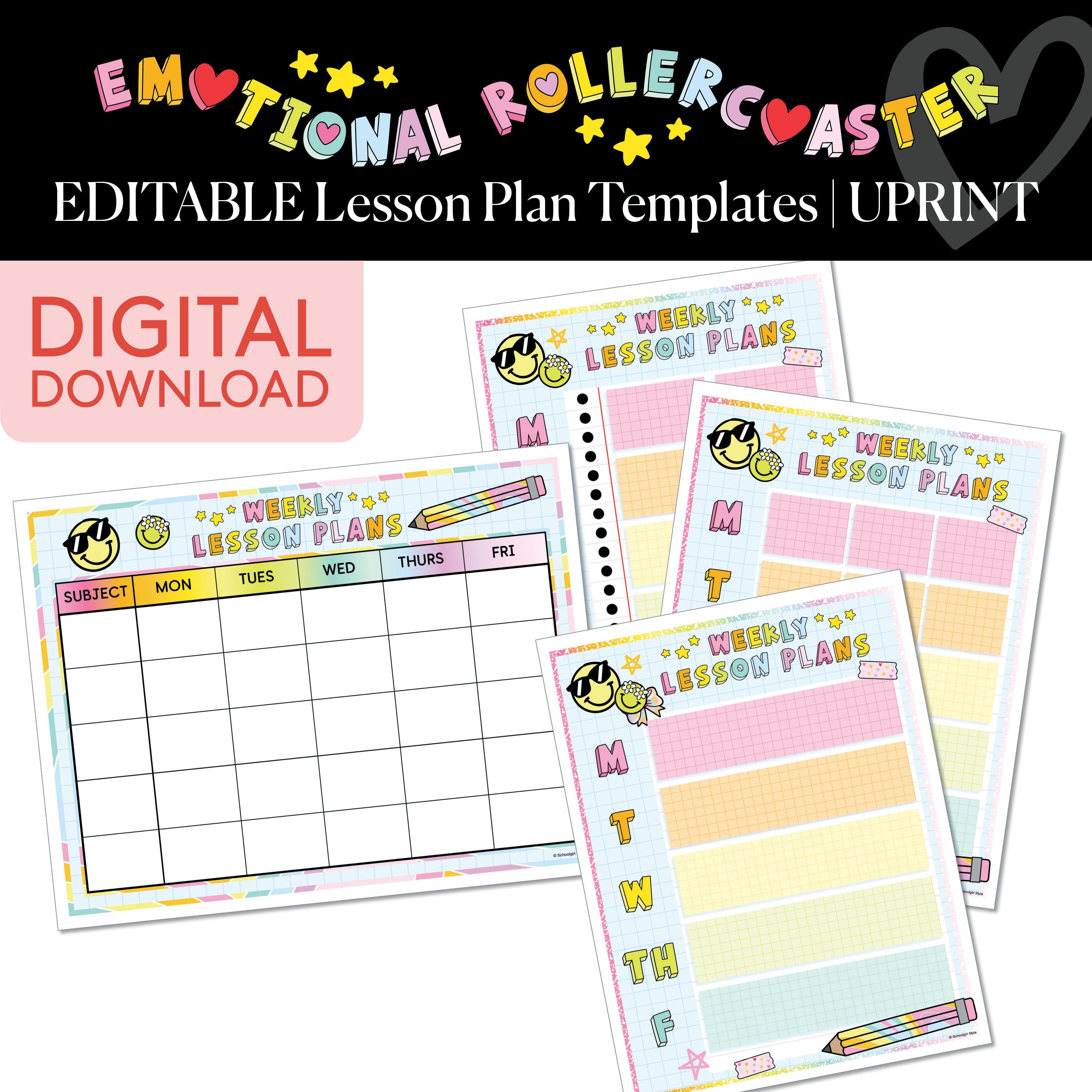 Printable Rainbow Pastel Editable Lesson Plan Templates | Emotional Ro ...