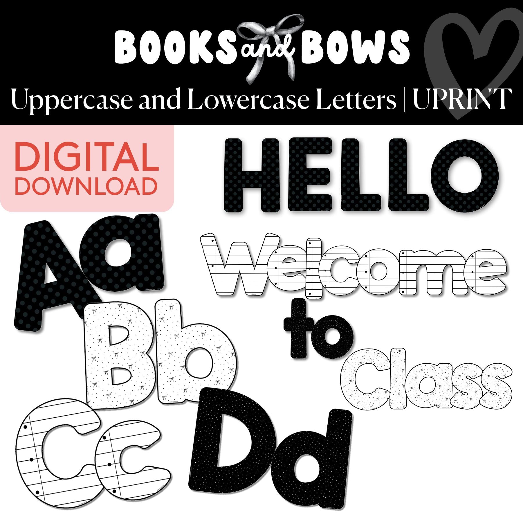 Printable Black and White Uppercase and Lowercase Letters | Books and ...