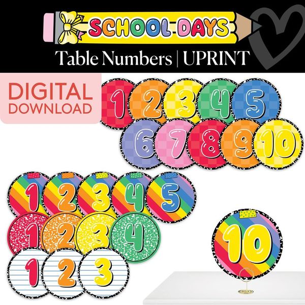 Printable Bright Rainbow Table Numbers | School Days – Schoolgirl Style