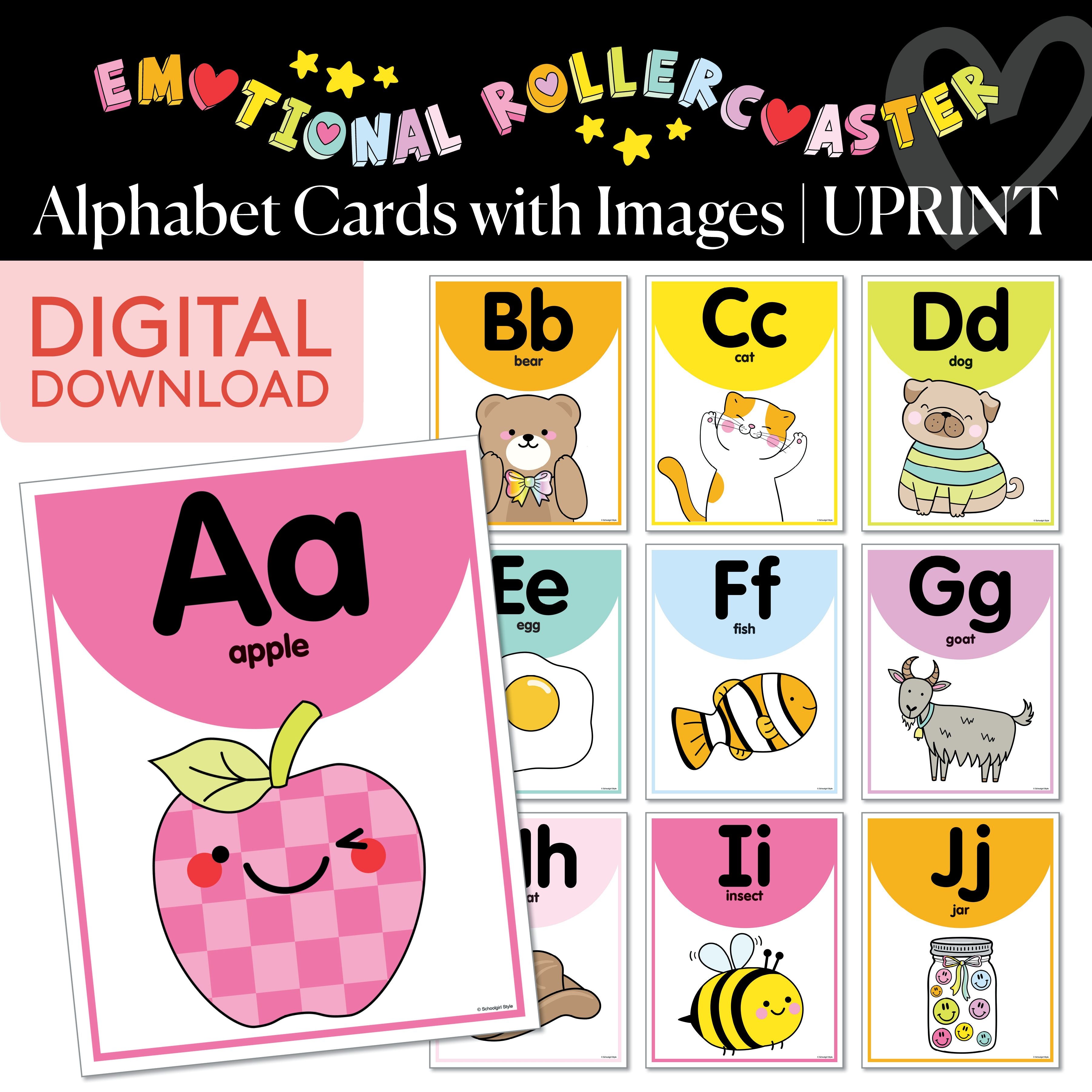 Printable Rainbow Pastel Alphabet Cards with Images | Emotional Roller ...