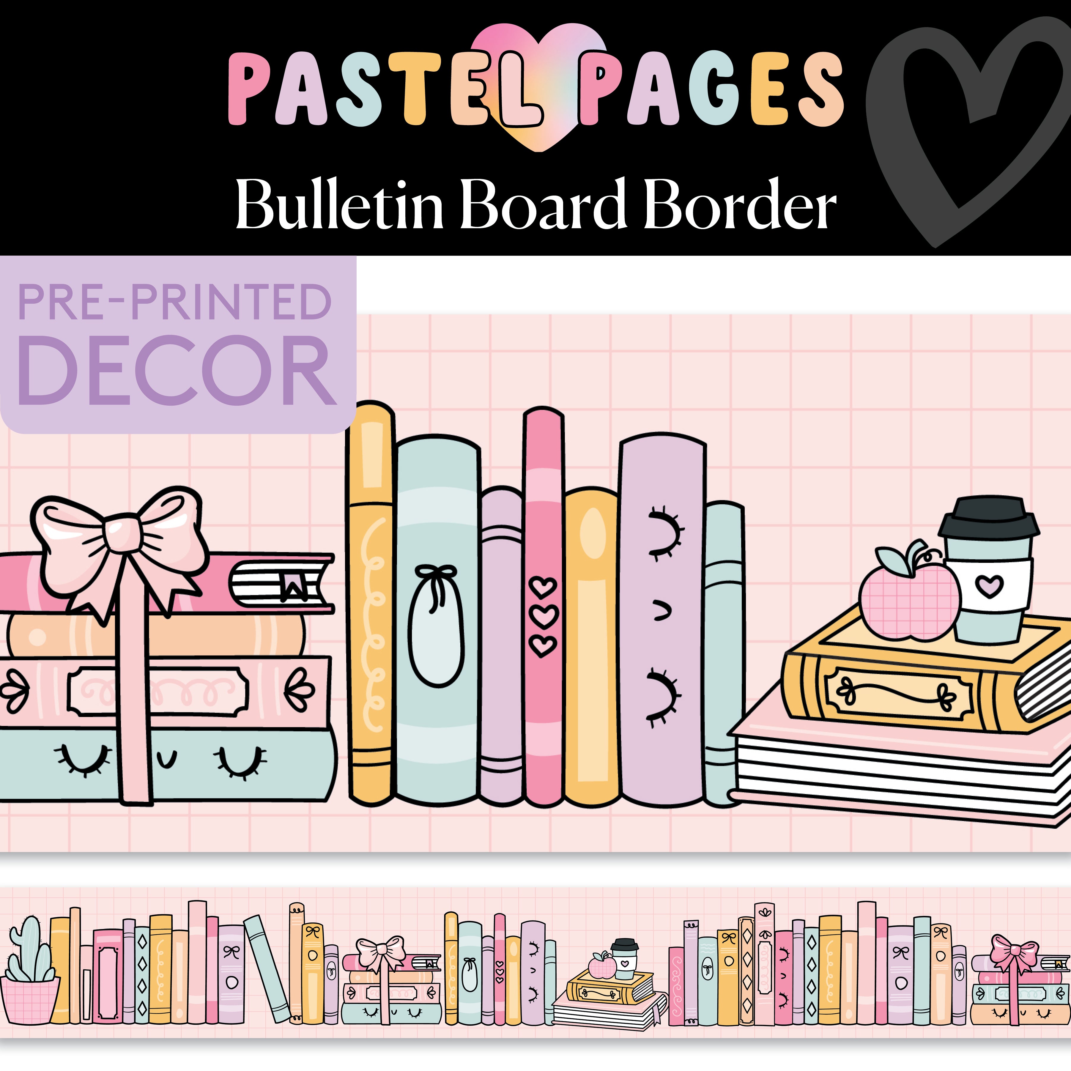 Bookworm Pastel Books Bulletin Board Border | Pastel Pages – Schoolgirl ...