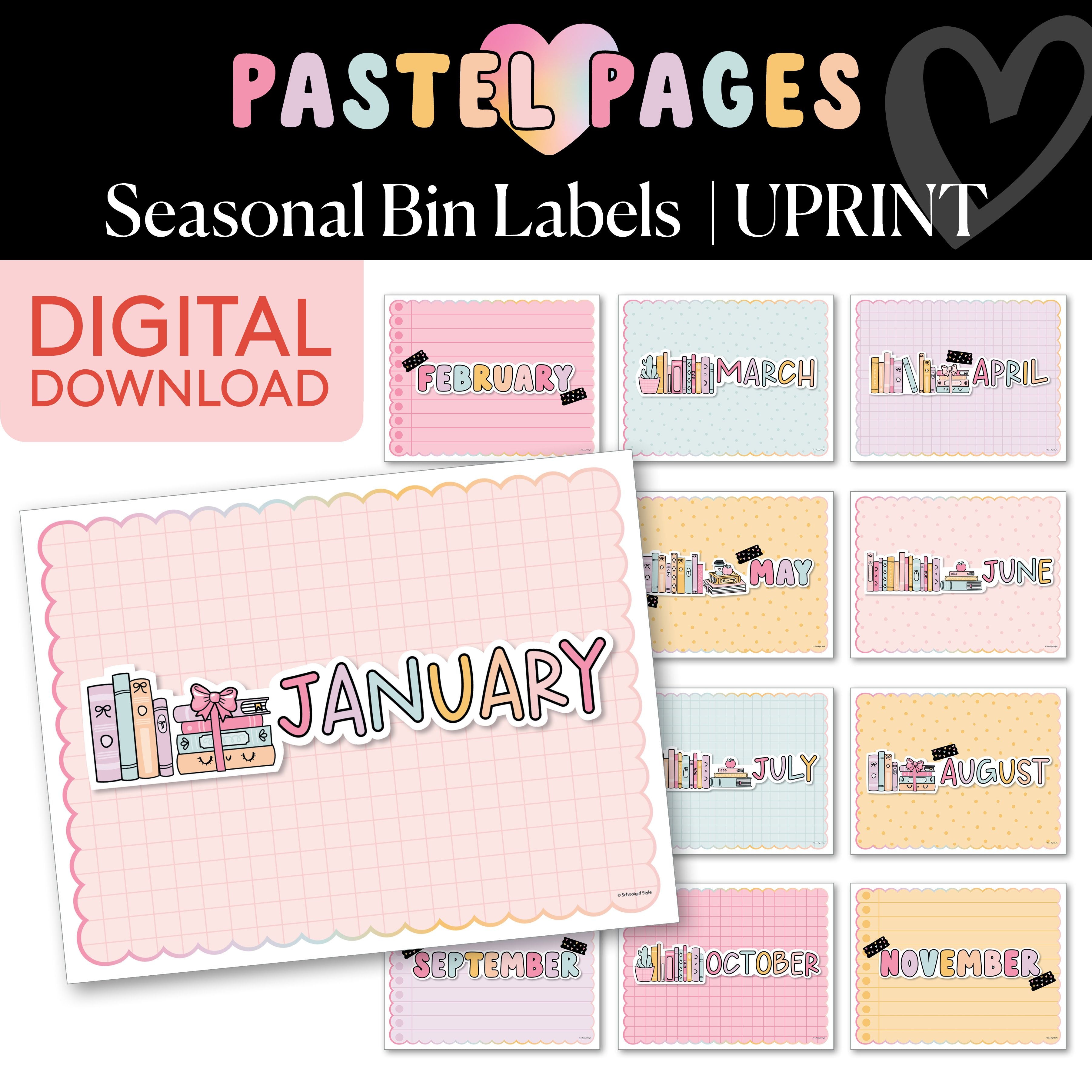 Printable Boho Pastel Seasonal Bin Labels | Pastel Pages – Schoolgirl Style