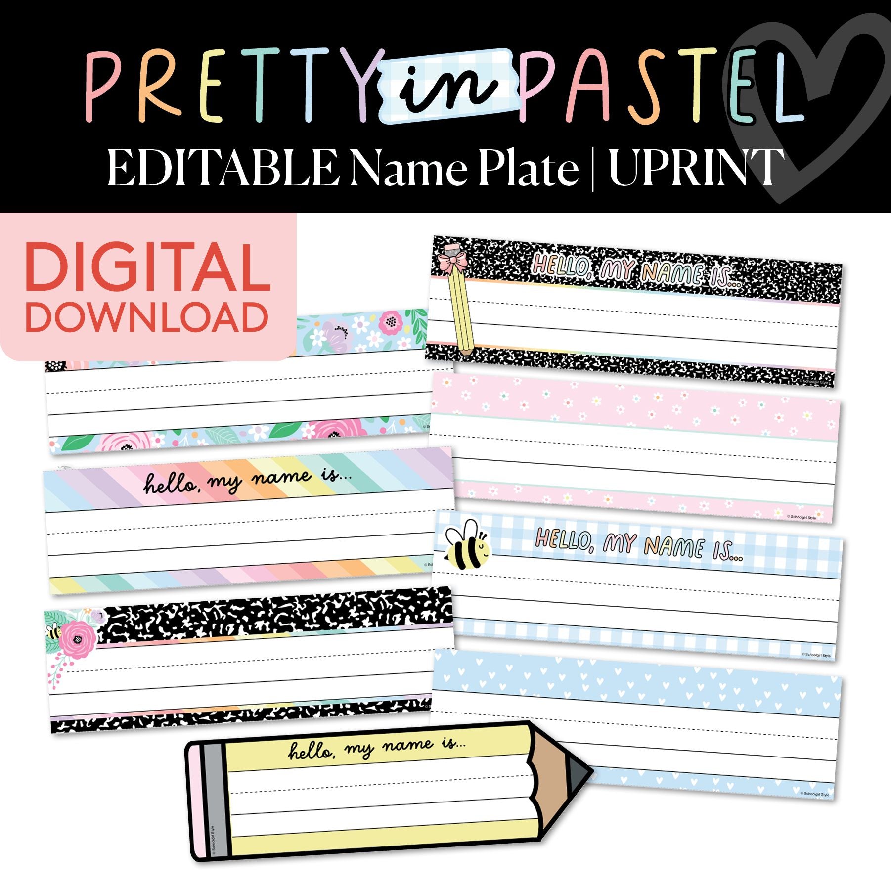 Printable Pastel Editable Name Plates | Pretty in Pastel – Schoolgirl Style