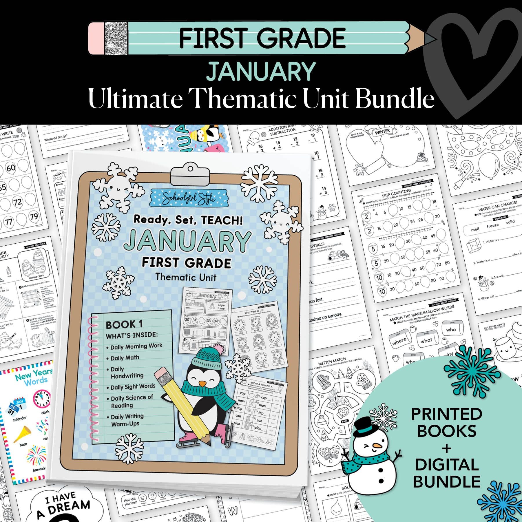Ultimate First Grade January Thematic Unit Bundle – Schoolgirl Style