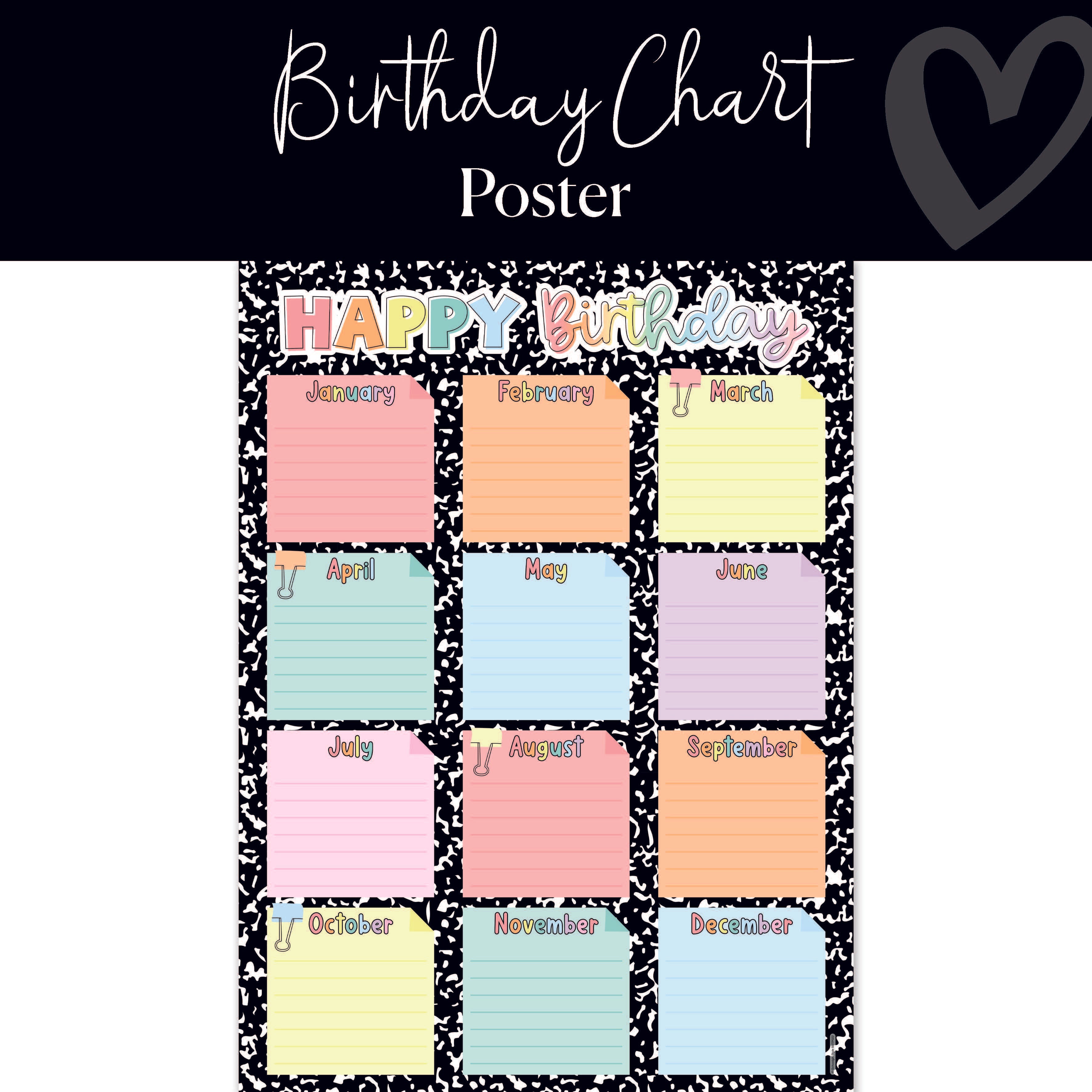Birthday Chart | Classroom Posters | Saved By The Pastel | Schoolgirl ...