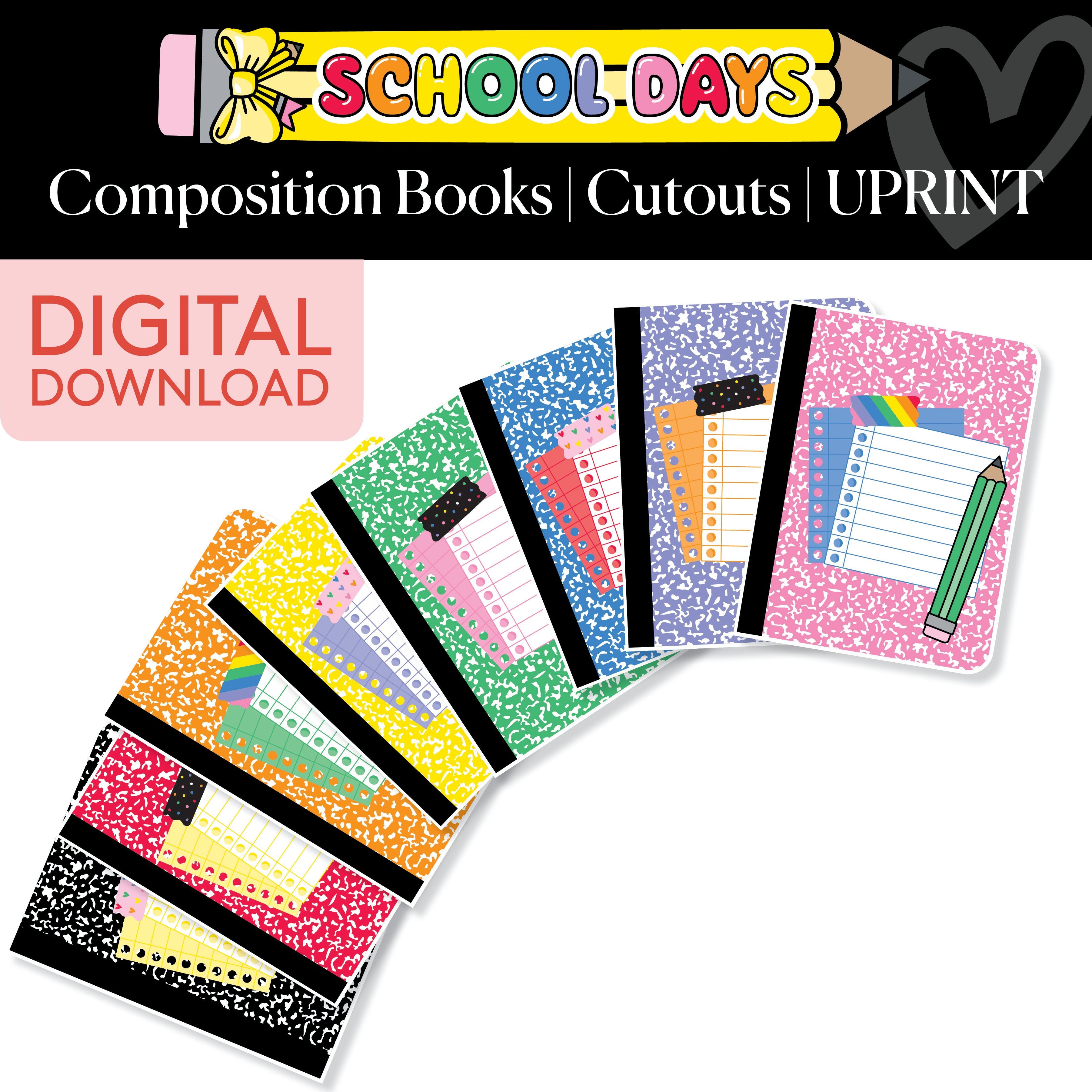Printable Bright Rainbow Composition Books Bulletin Board Cutouts | Sc ...