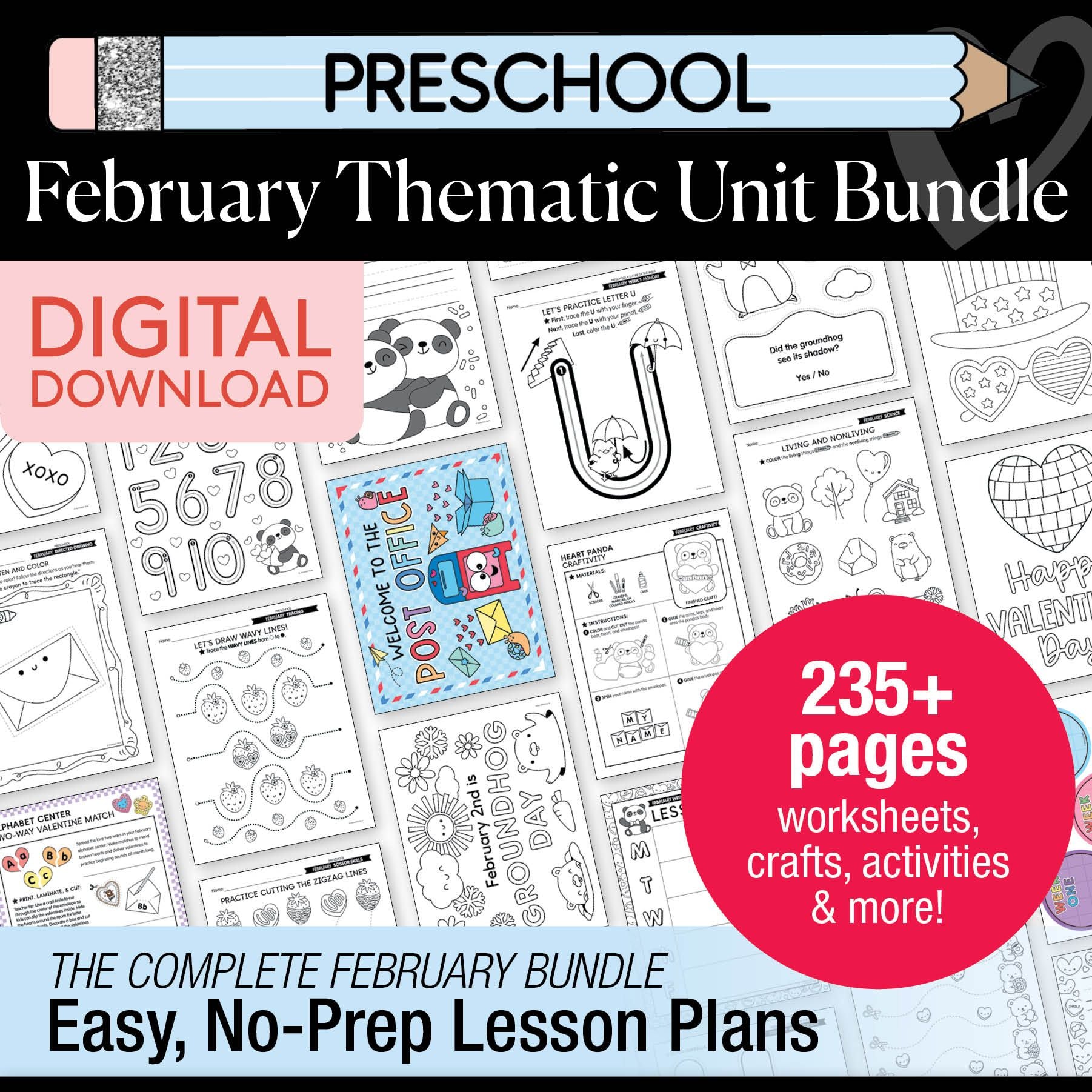 Printable Preschool February Thematic Unit Bundle – Schoolgirl Style