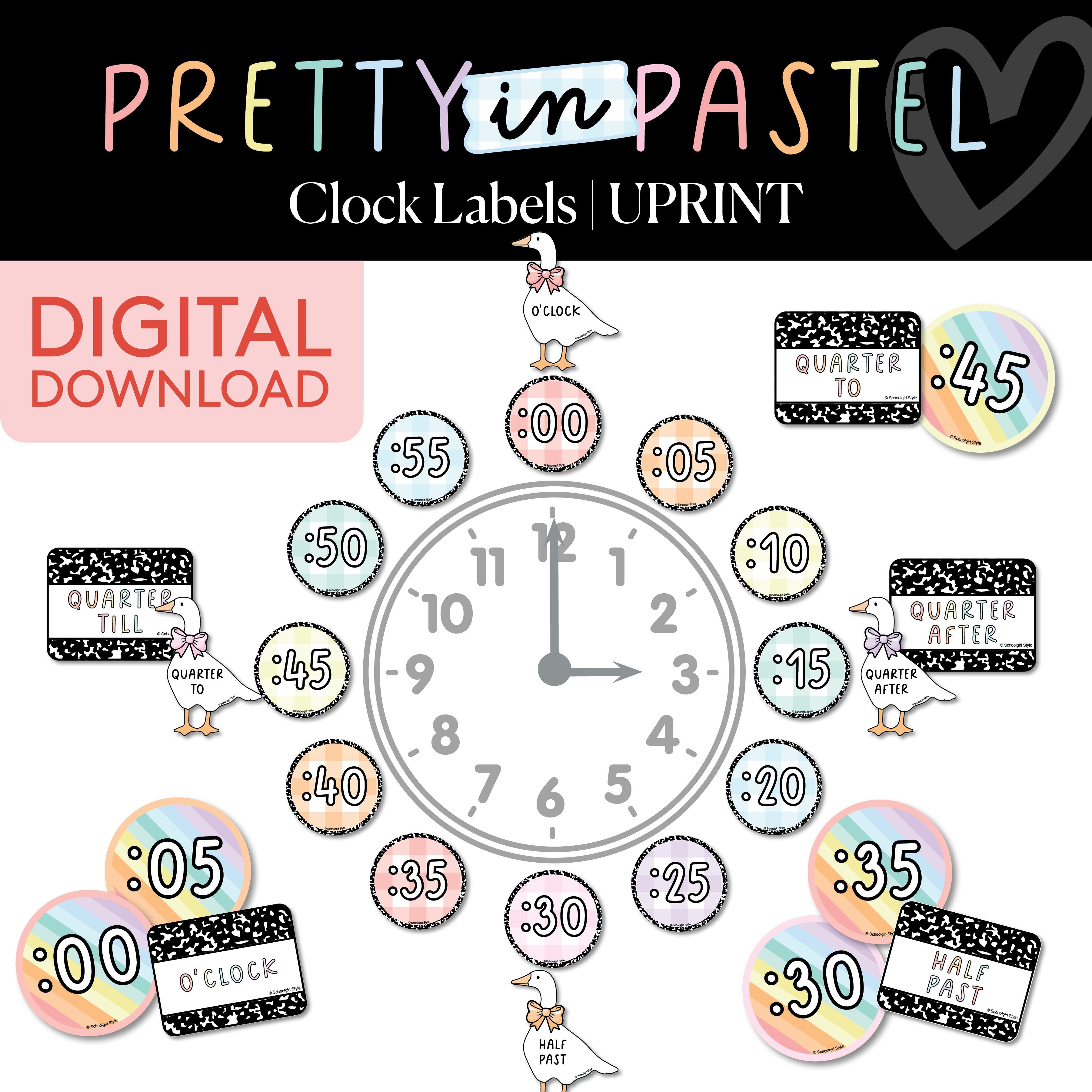 Printable Pastel Clock Labels | Pretty in Pastel – Schoolgirl Style