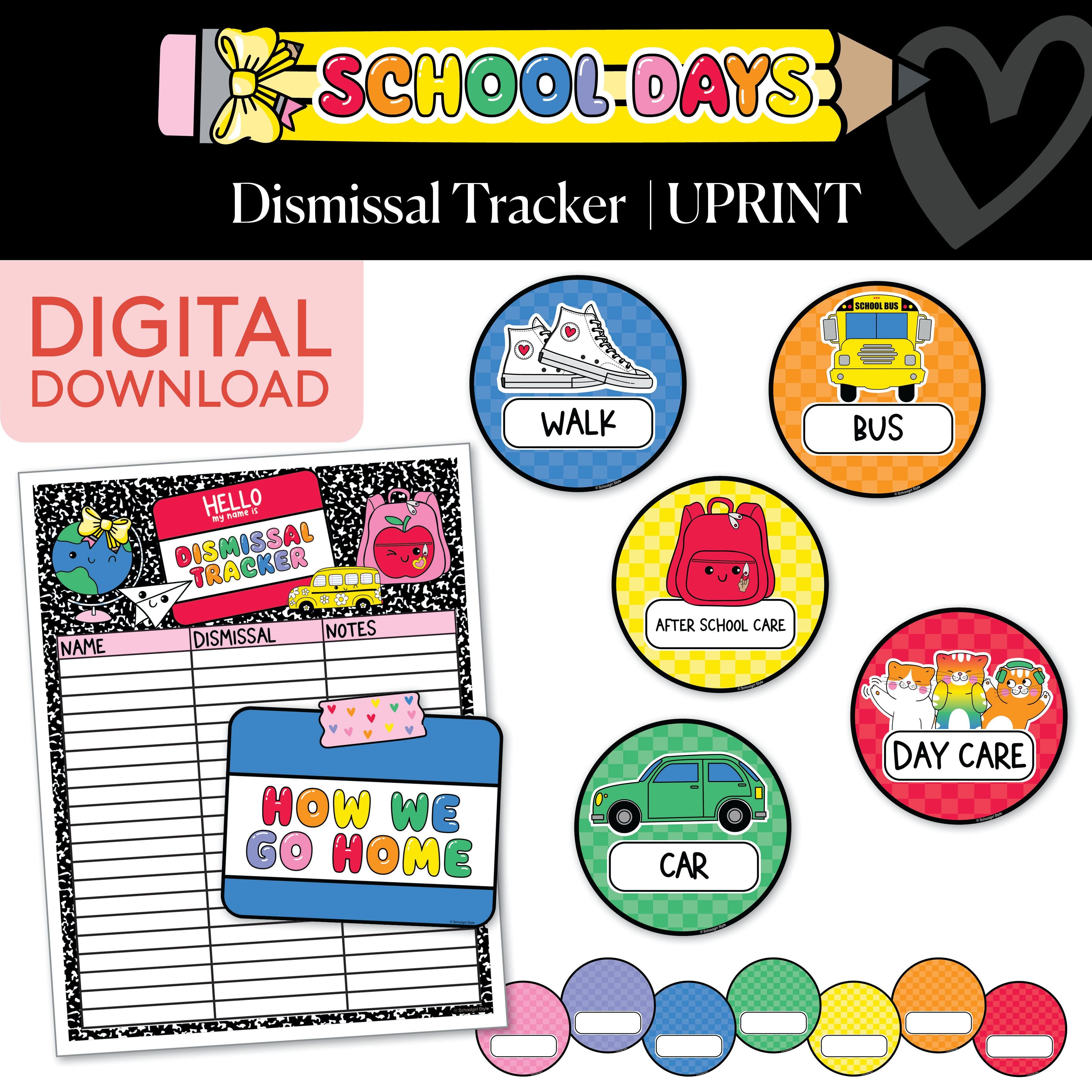 Printable Bright Rainbow Dismissal Tracker | School Days – Schoolgirl Style