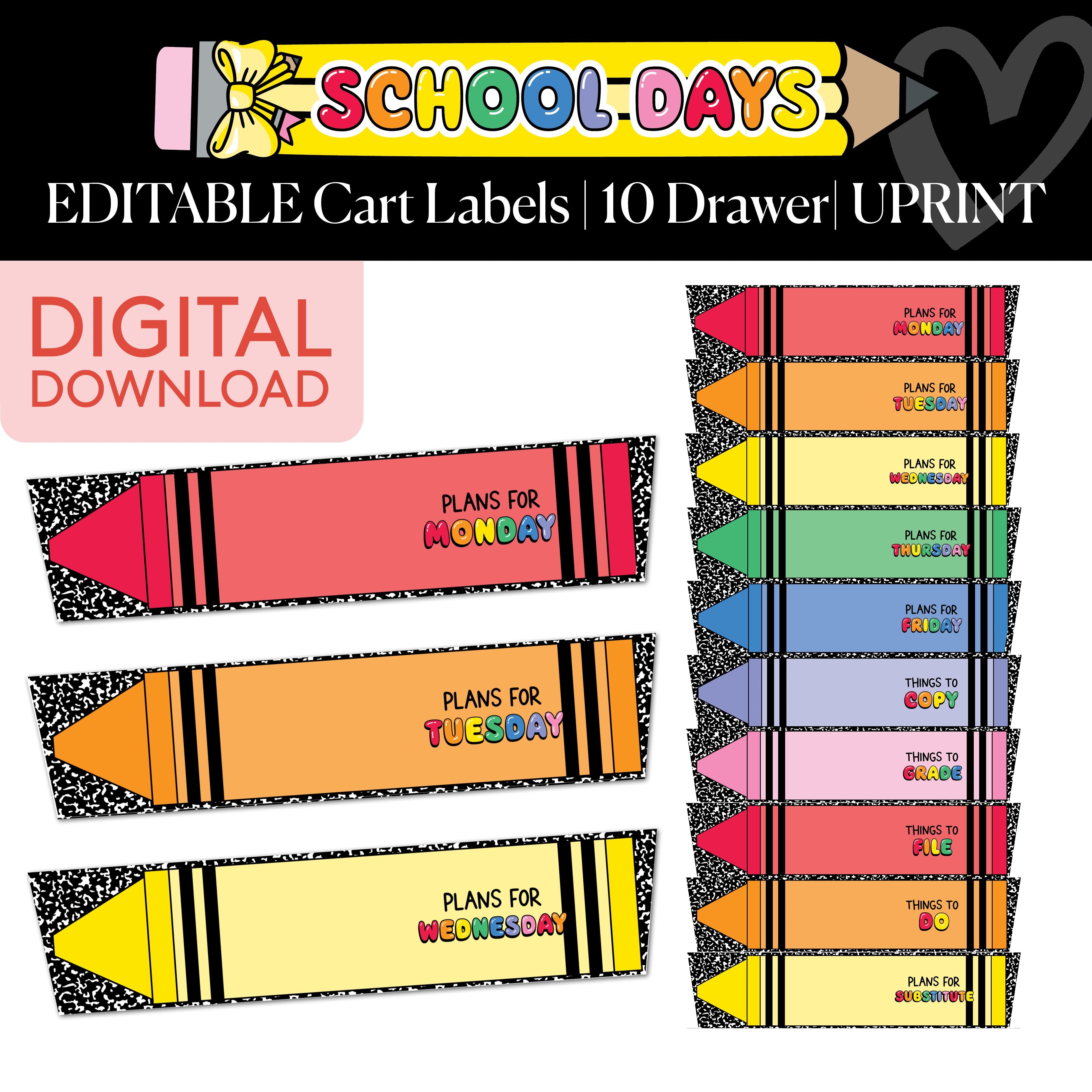 Printable Bright Rainbow 10 Drawer Editable Classroom Cart Labels | Sc ...