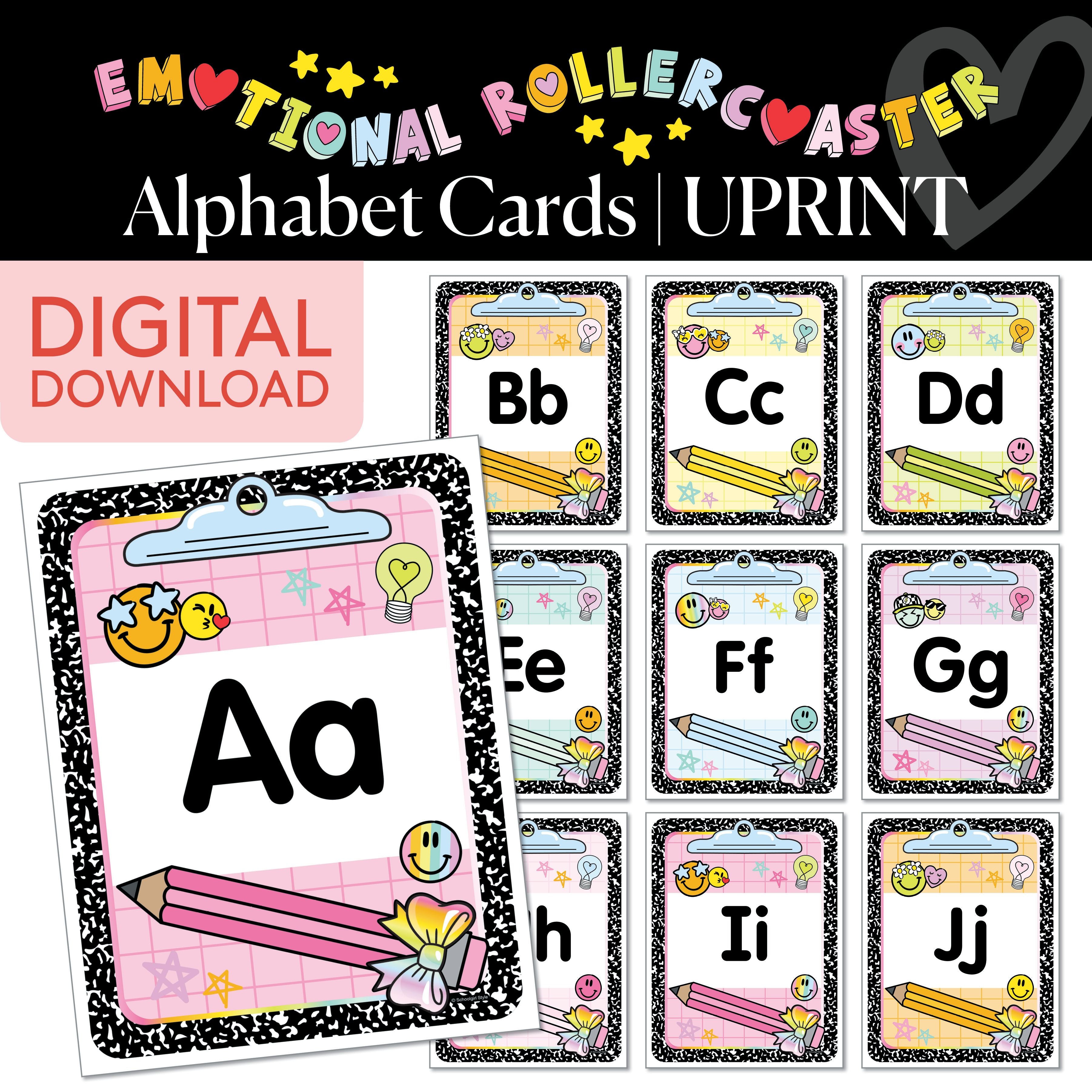Rainbow Pastel Clipboard Manuscript Alphabet Cards | Emotional Rollerc ...