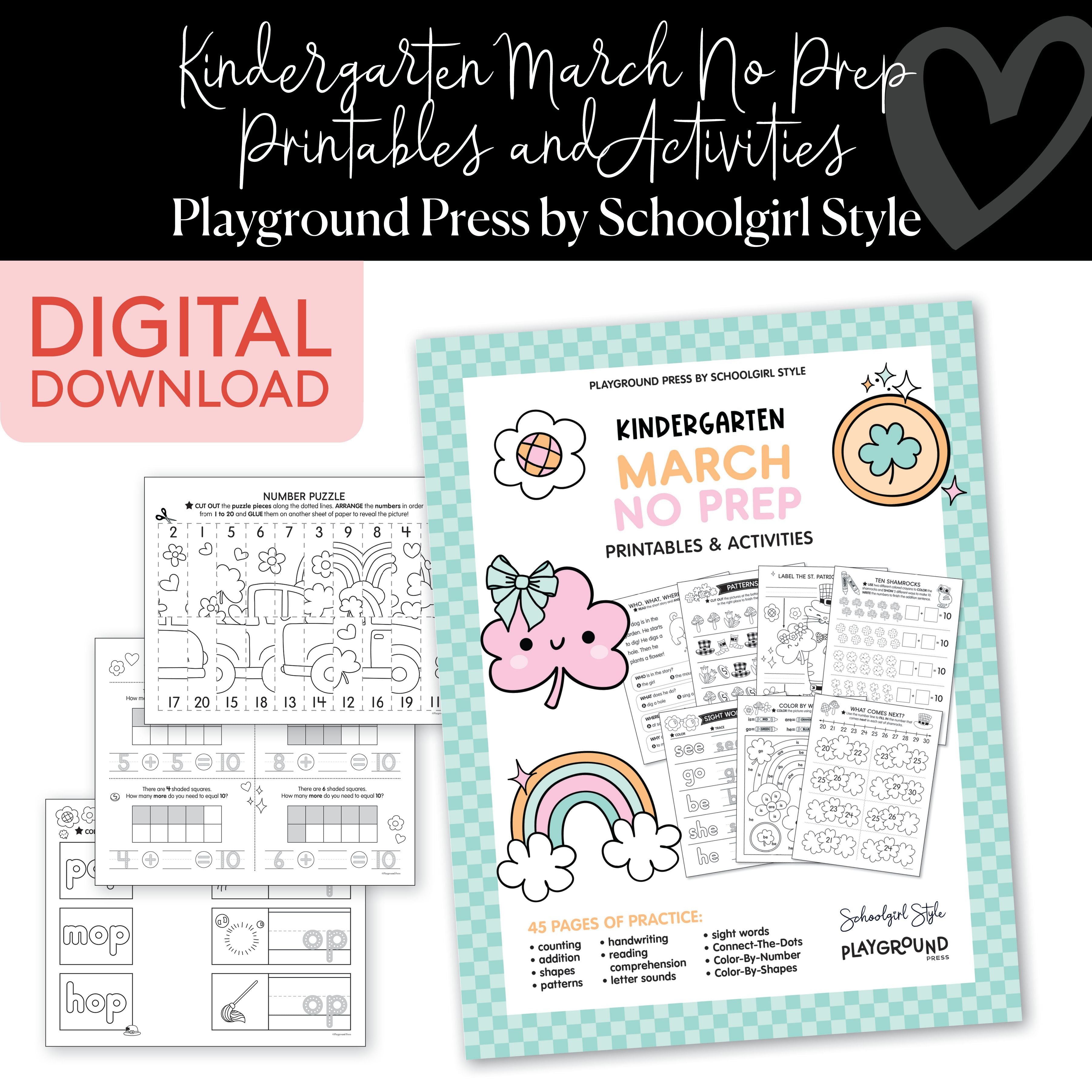 Kindergarten March No Prep Printables & Activities – Schoolgirl Style