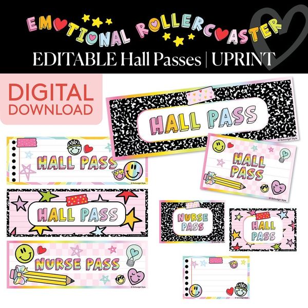 Printable Rainbow Pastel Editable Hall Passes | Emotional Rollercoaste ...