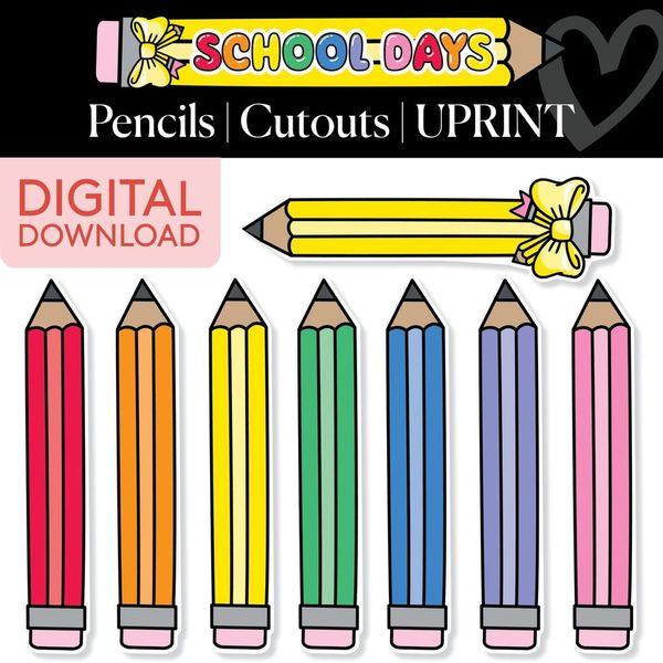 Printable Bright Rainbow Pencils Bulletin Board Cutouts | School Days ...
