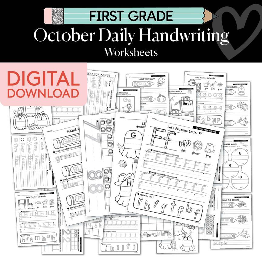 Printable First Grade October Daily Handwriting Worksheets – Schoolgirl ...