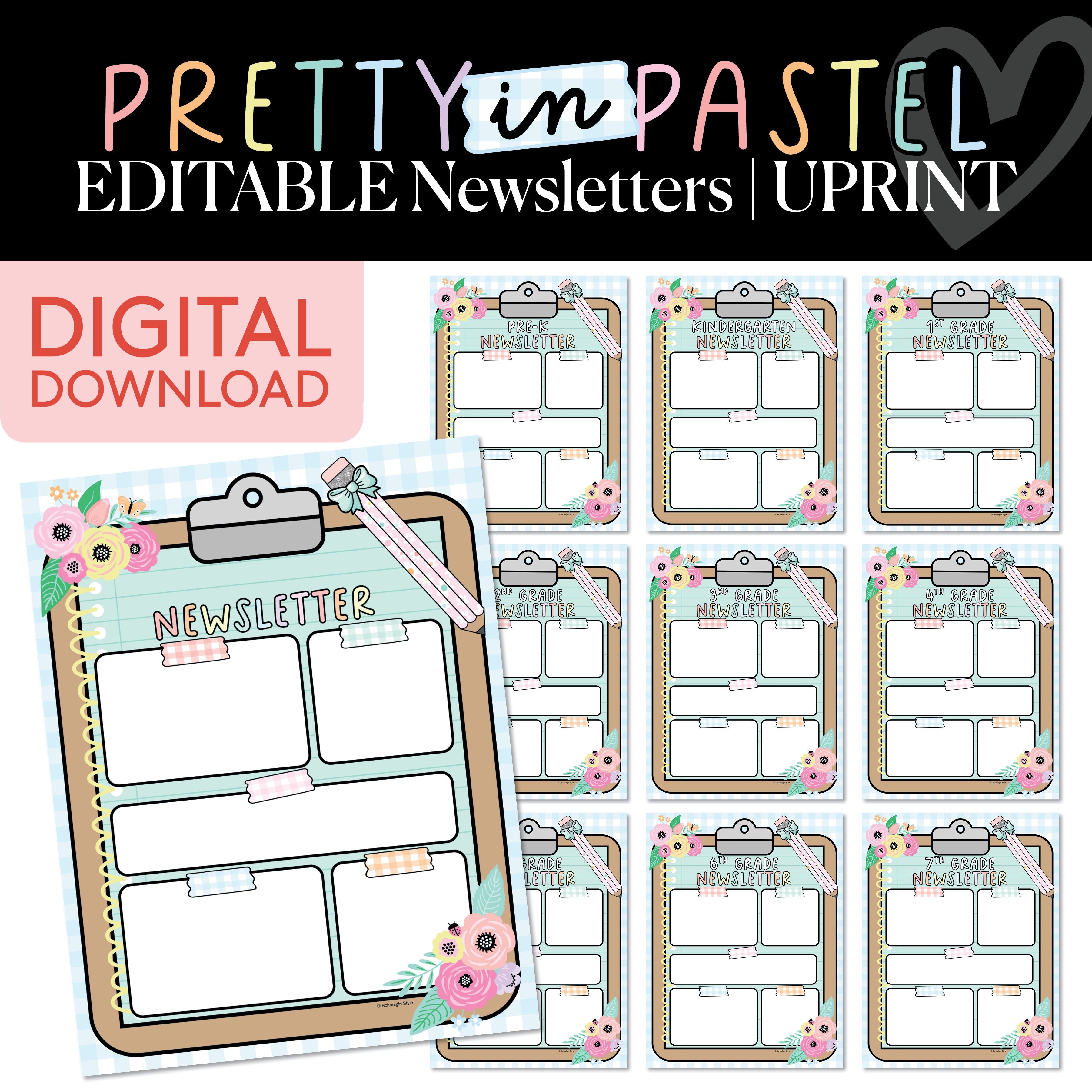 Printable Pastel Editable Newsletters | Pretty in Pastel – Schoolgirl Style