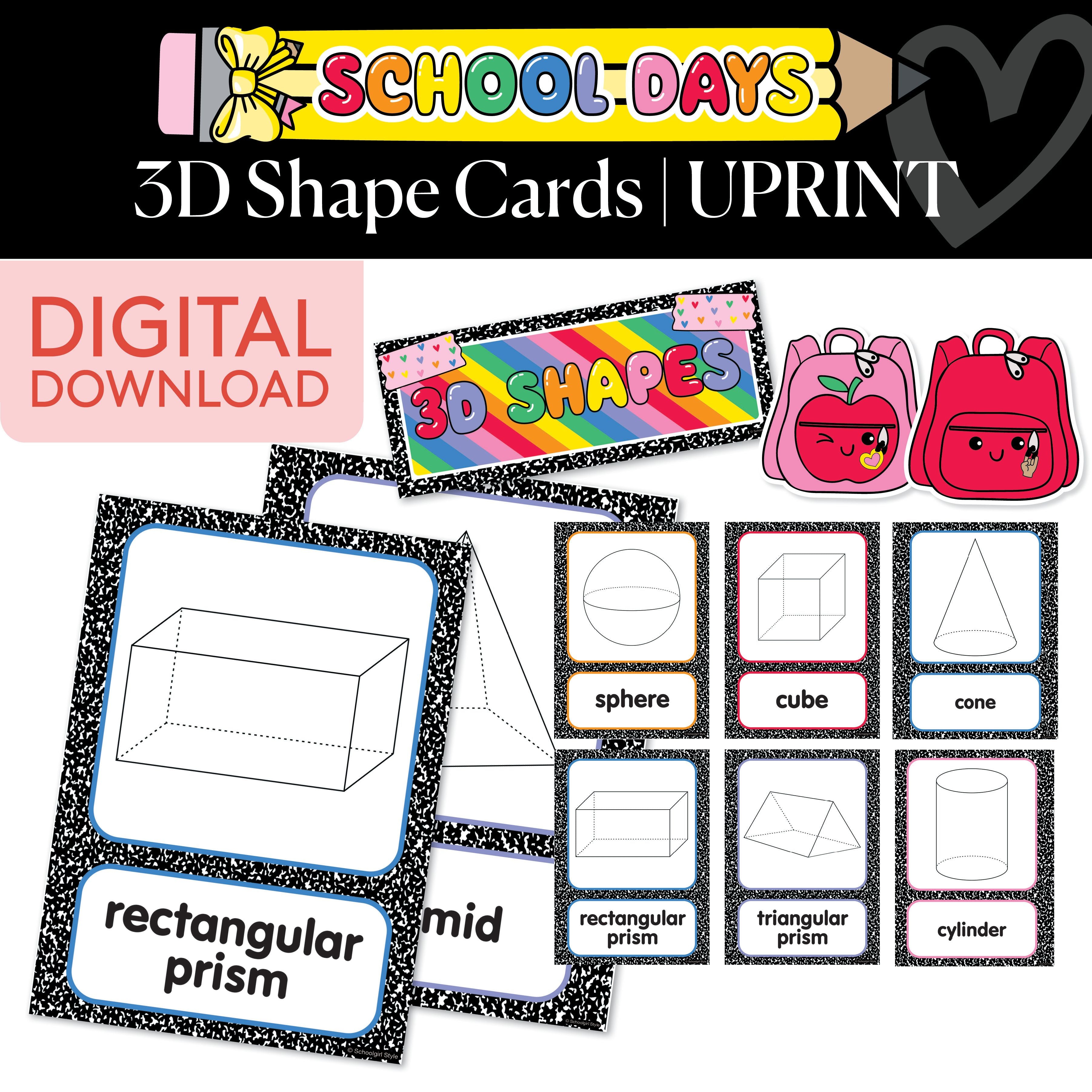 Printable Bright Rainbow 3D Shape Cards | School Days – Schoolgirl Style