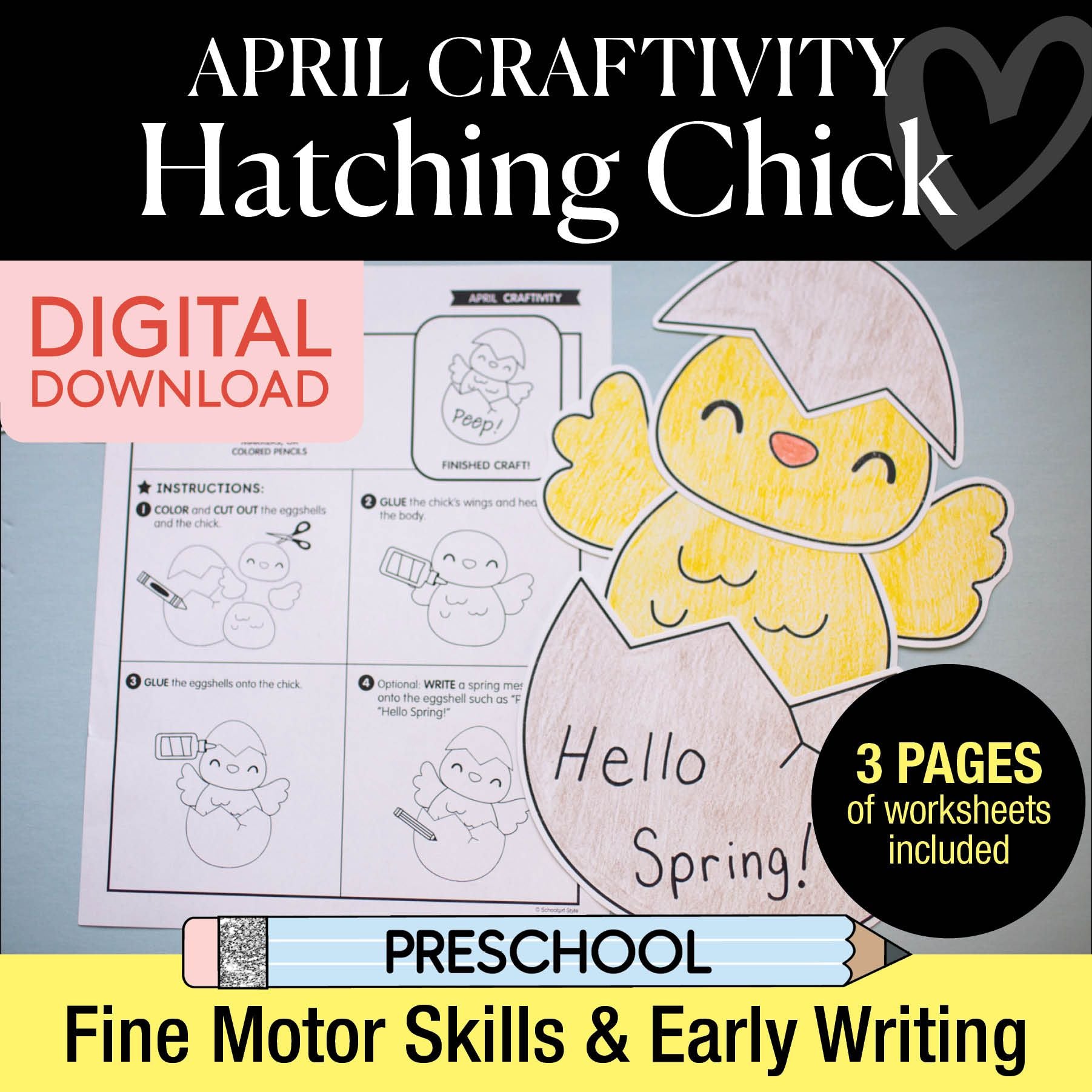 Printable April Hatching Chick Craftivity – Schoolgirl Style