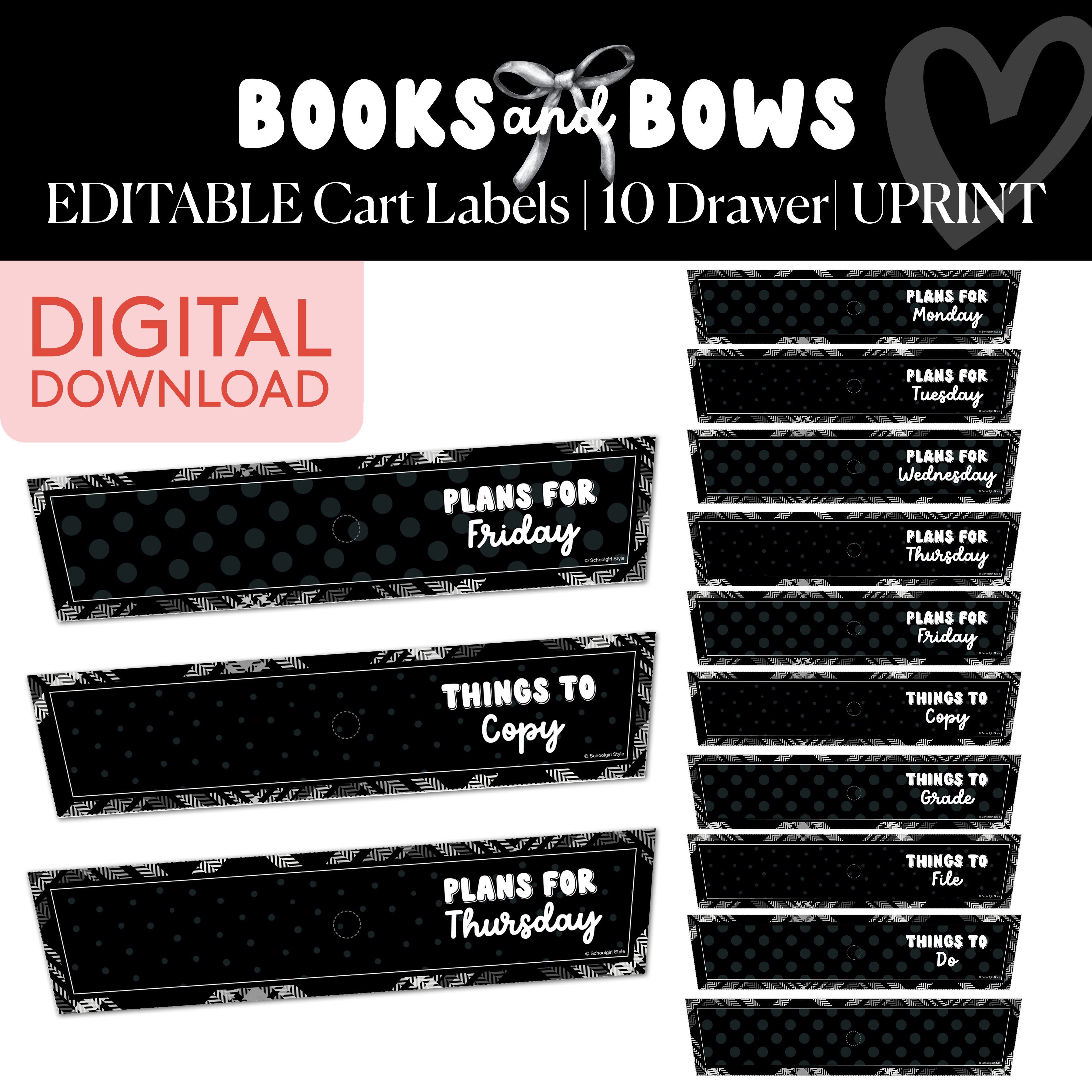 Black and White Editable Printable 10-Drawer Classroom Cart Labels | B ...