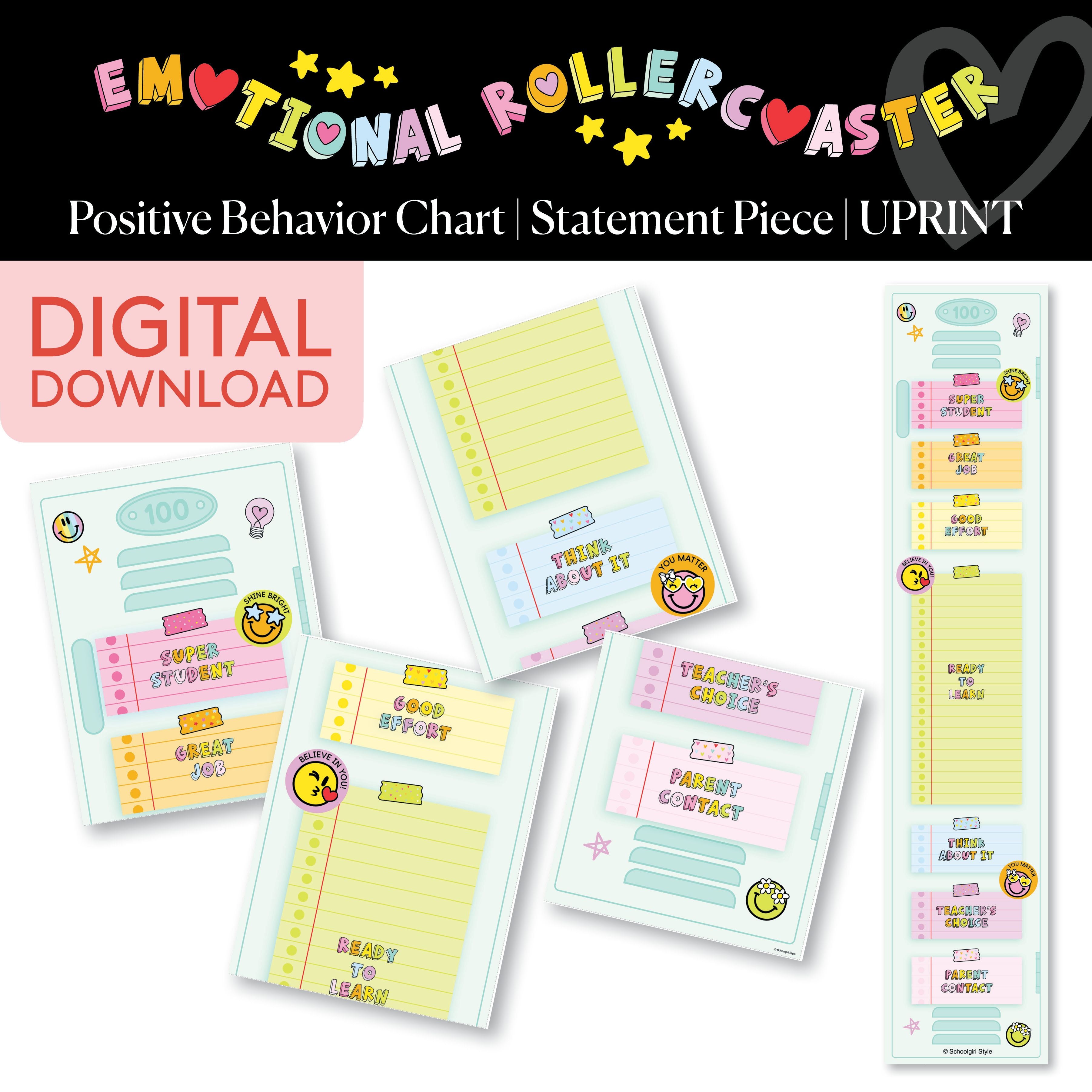 Printable Rainbow Pastel Positive Behavior Chart | Emotional Rollercoa ...